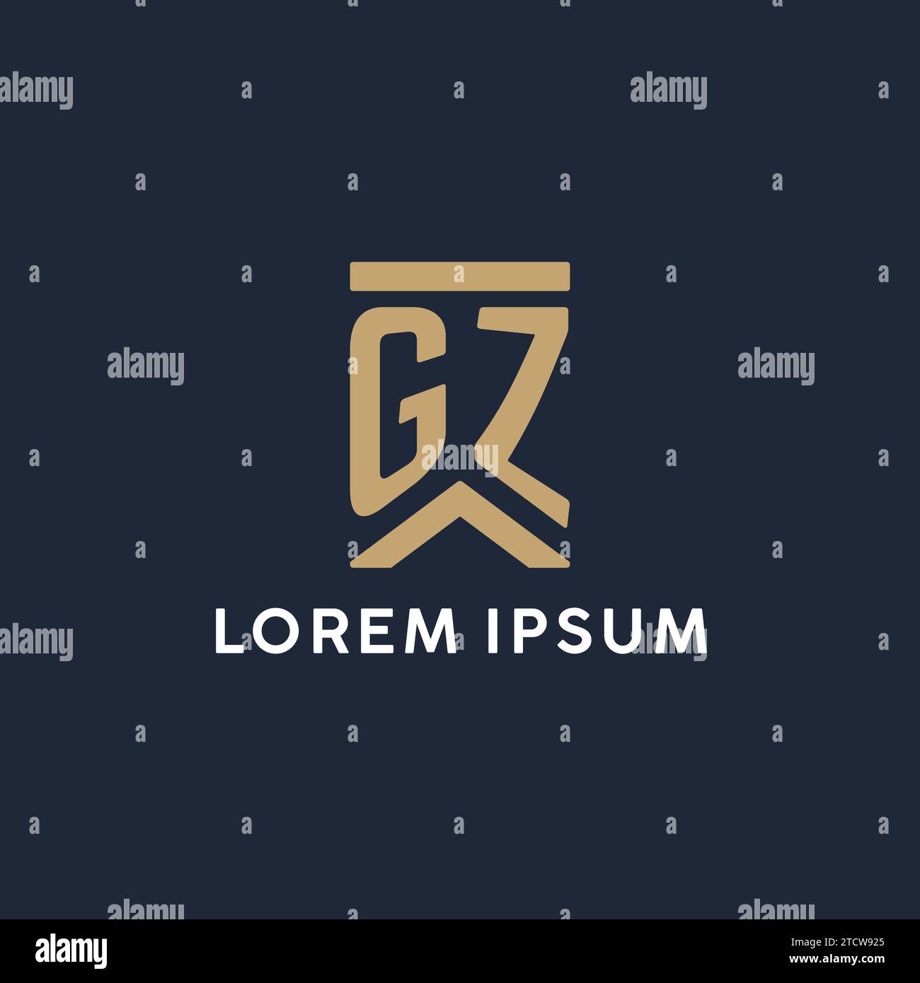 GZ initial monogram logo design in a rectangular style with curved side ...