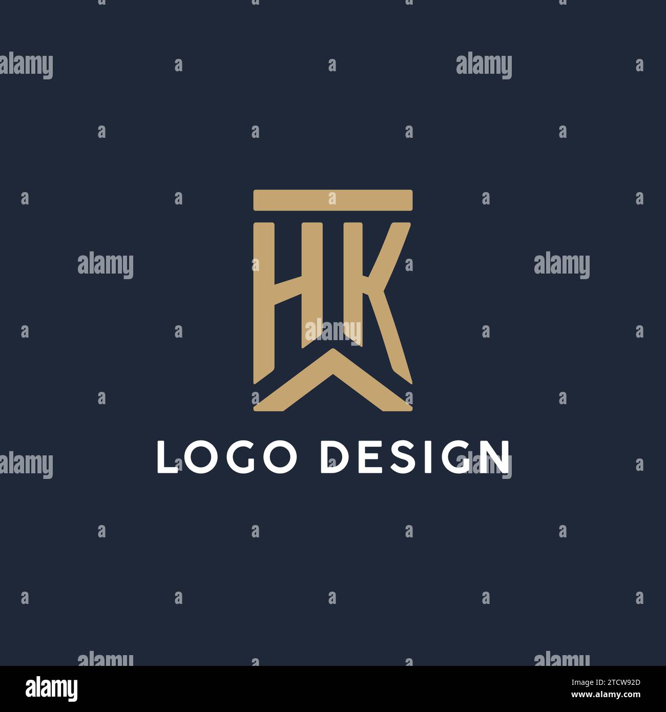HK initial monogram logo design in a rectangular style with curved side ...