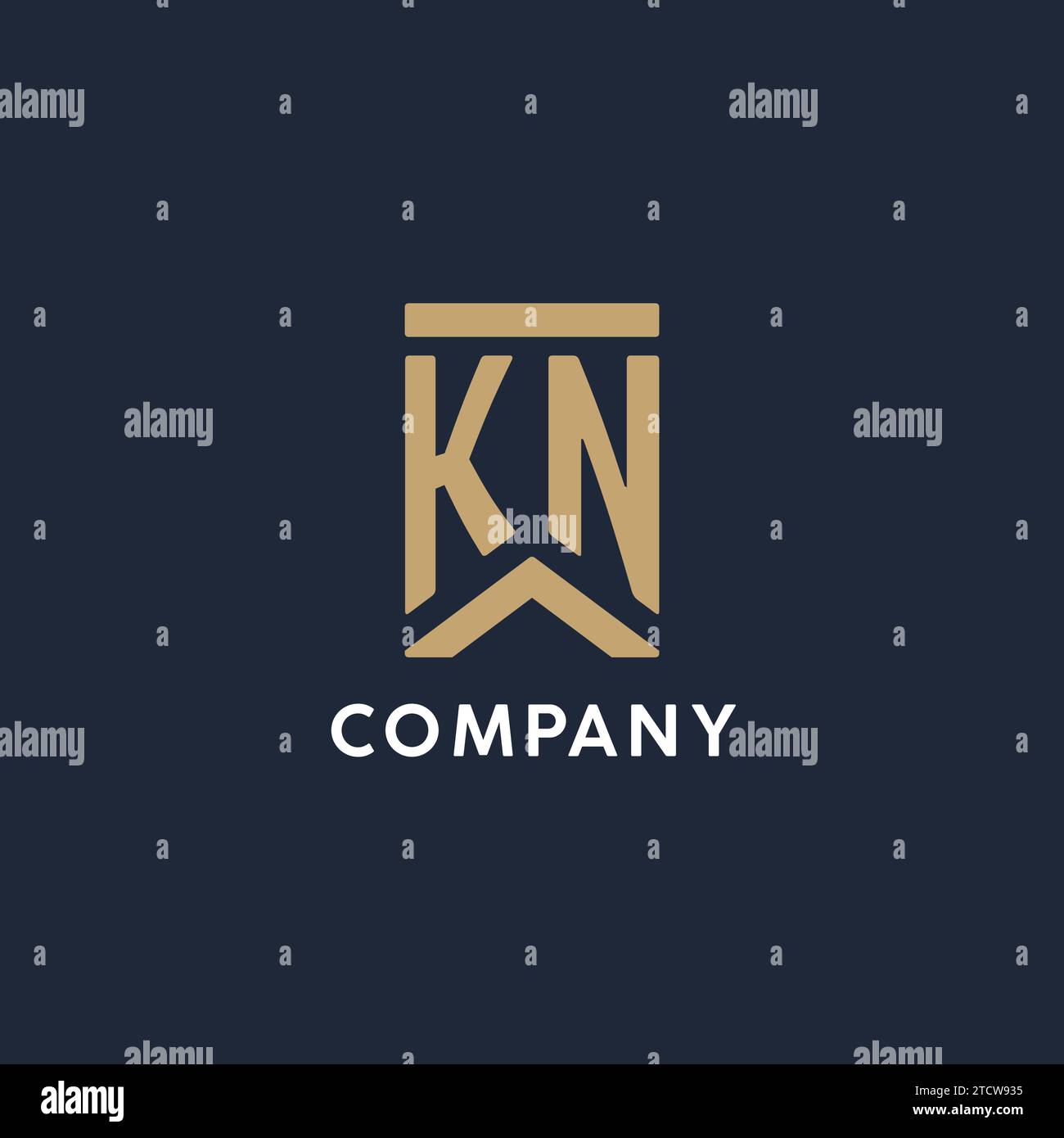 KN initial monogram logo design in a rectangular style with curved side ...