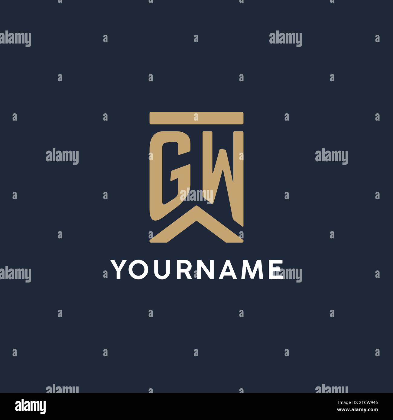GW initial monogram logo design in a rectangular style with curved side ...