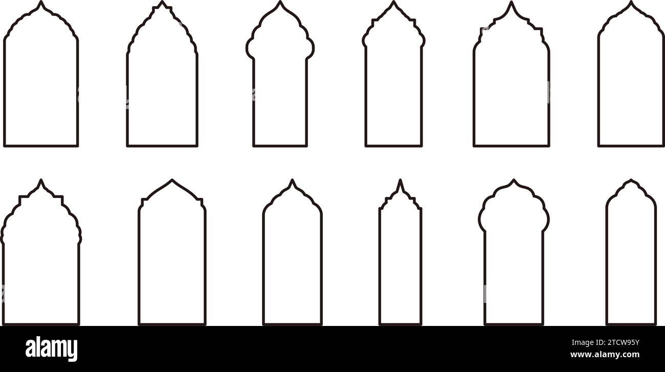 Outline Style Vector Design Showcasing Islamic Shape Window Frames ...