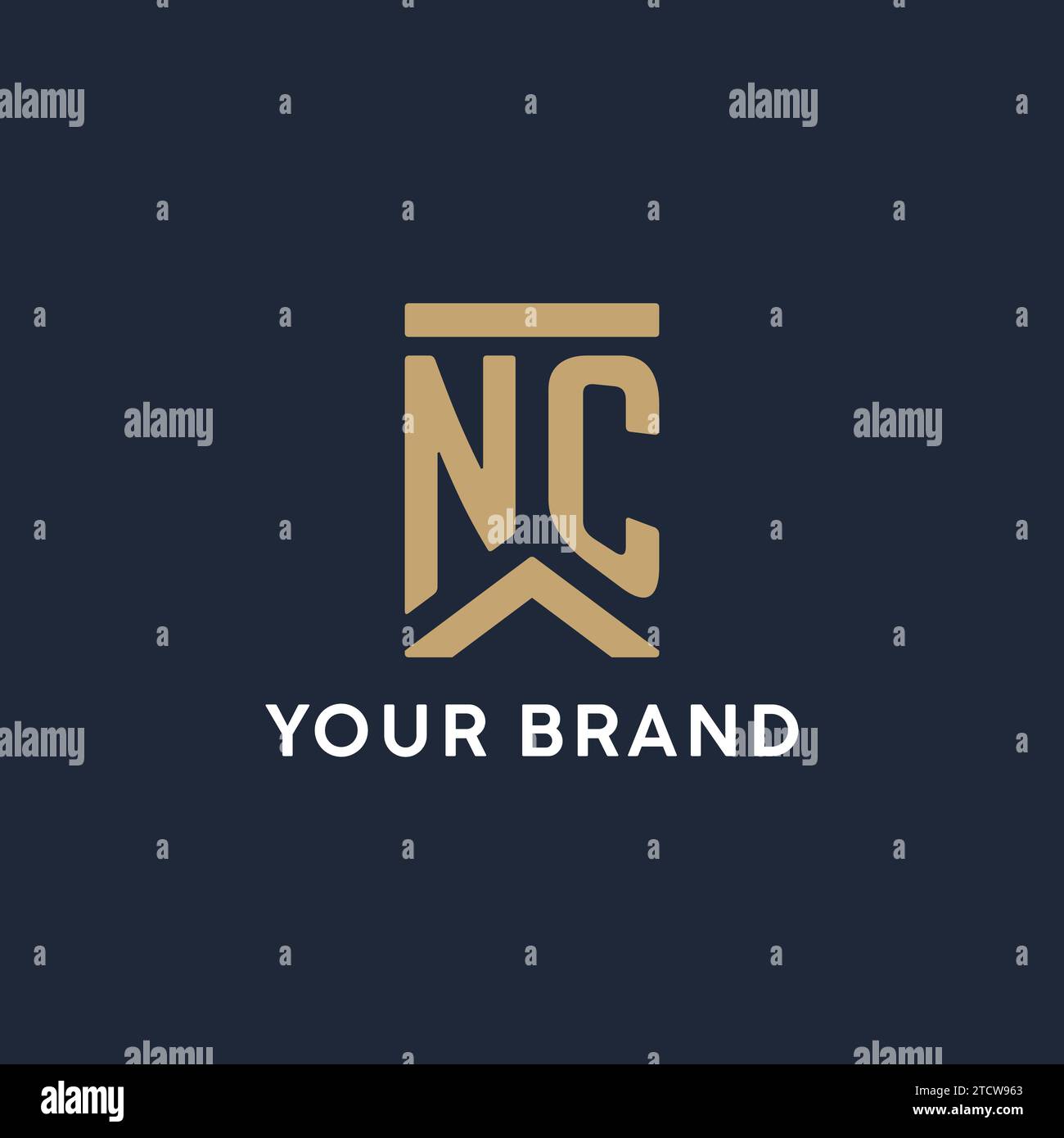 NC initial monogram logo design in a rectangular style with curved side ...