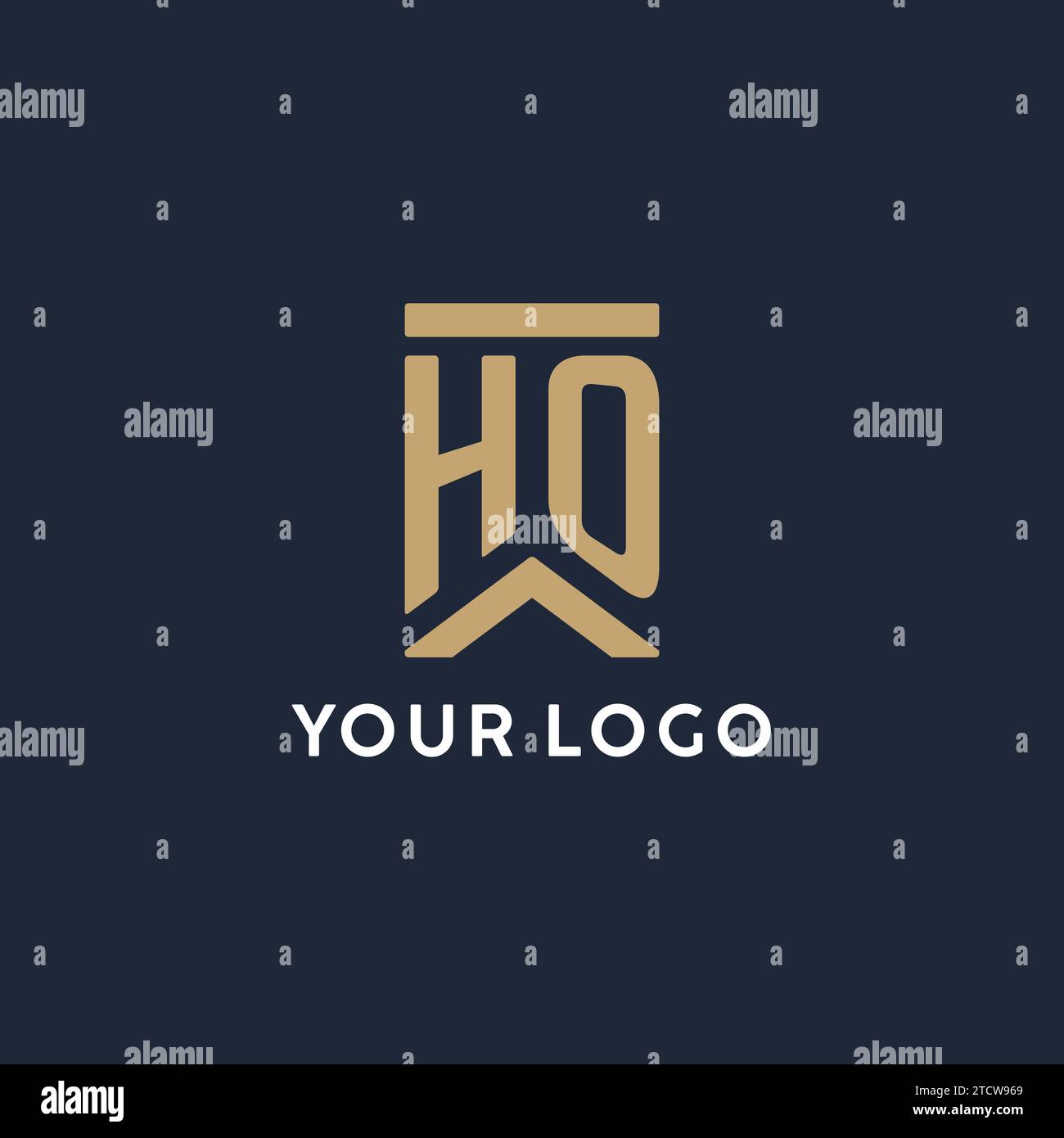 HO initial monogram logo design in a rectangular style with curved side ...