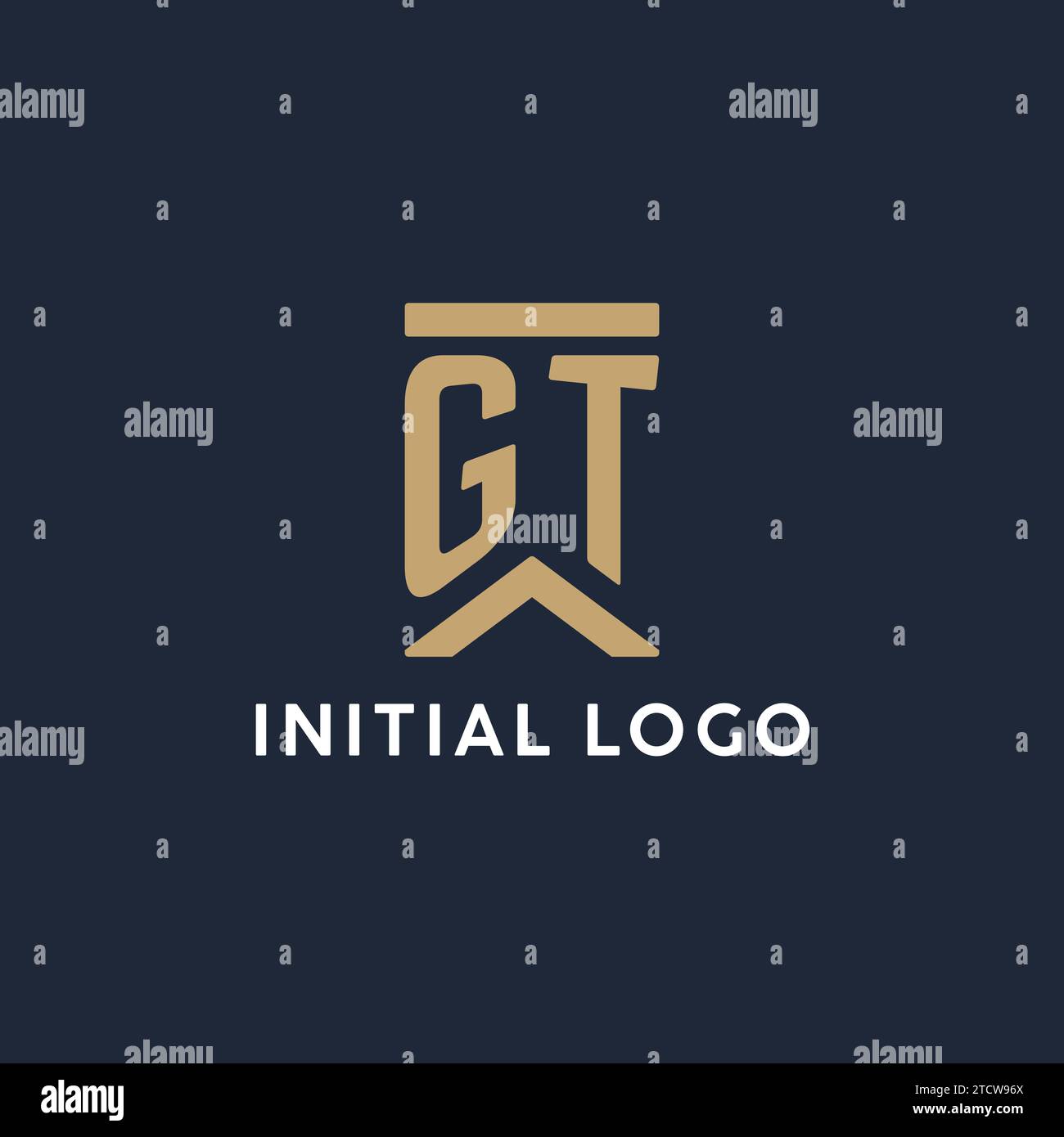 GT initial monogram logo design in a rectangular style with curved side ...