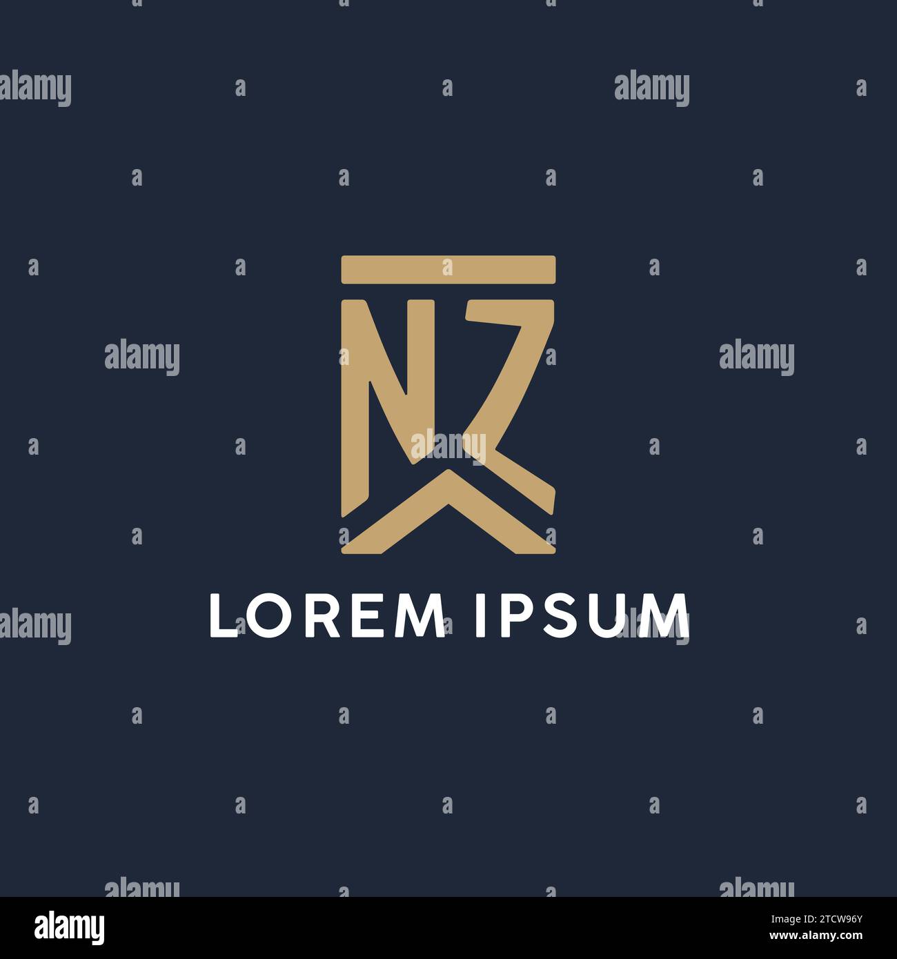 NZ initial monogram logo design in a rectangular style with curved side ...