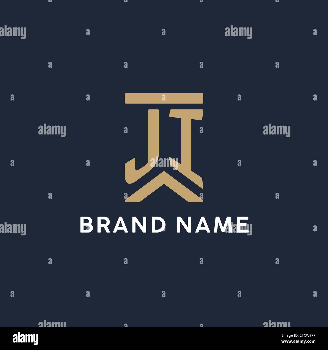 JI initial monogram logo design in a rectangular style with curved side ...