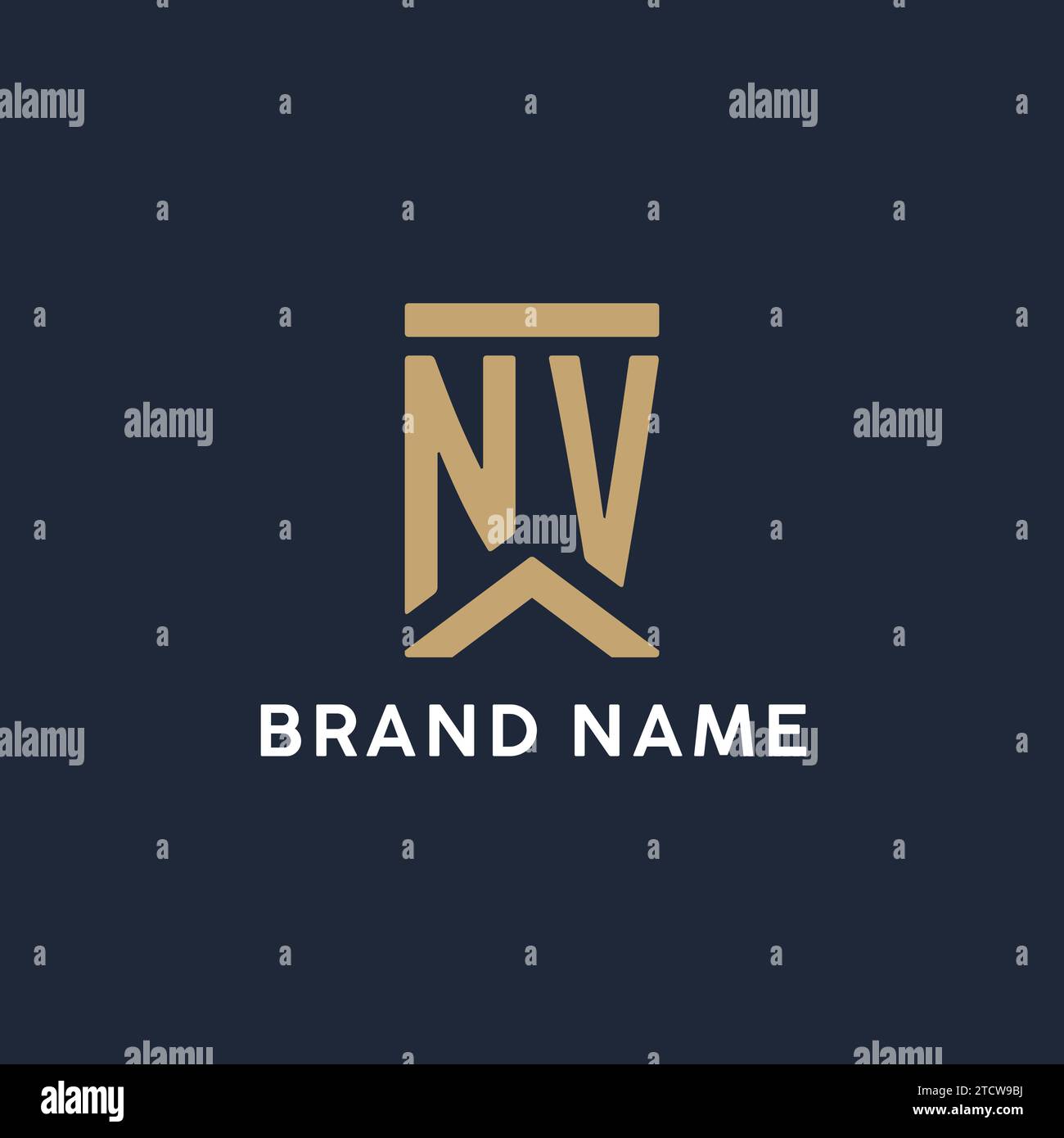 NV initial monogram logo design in a rectangular style with curved side ...