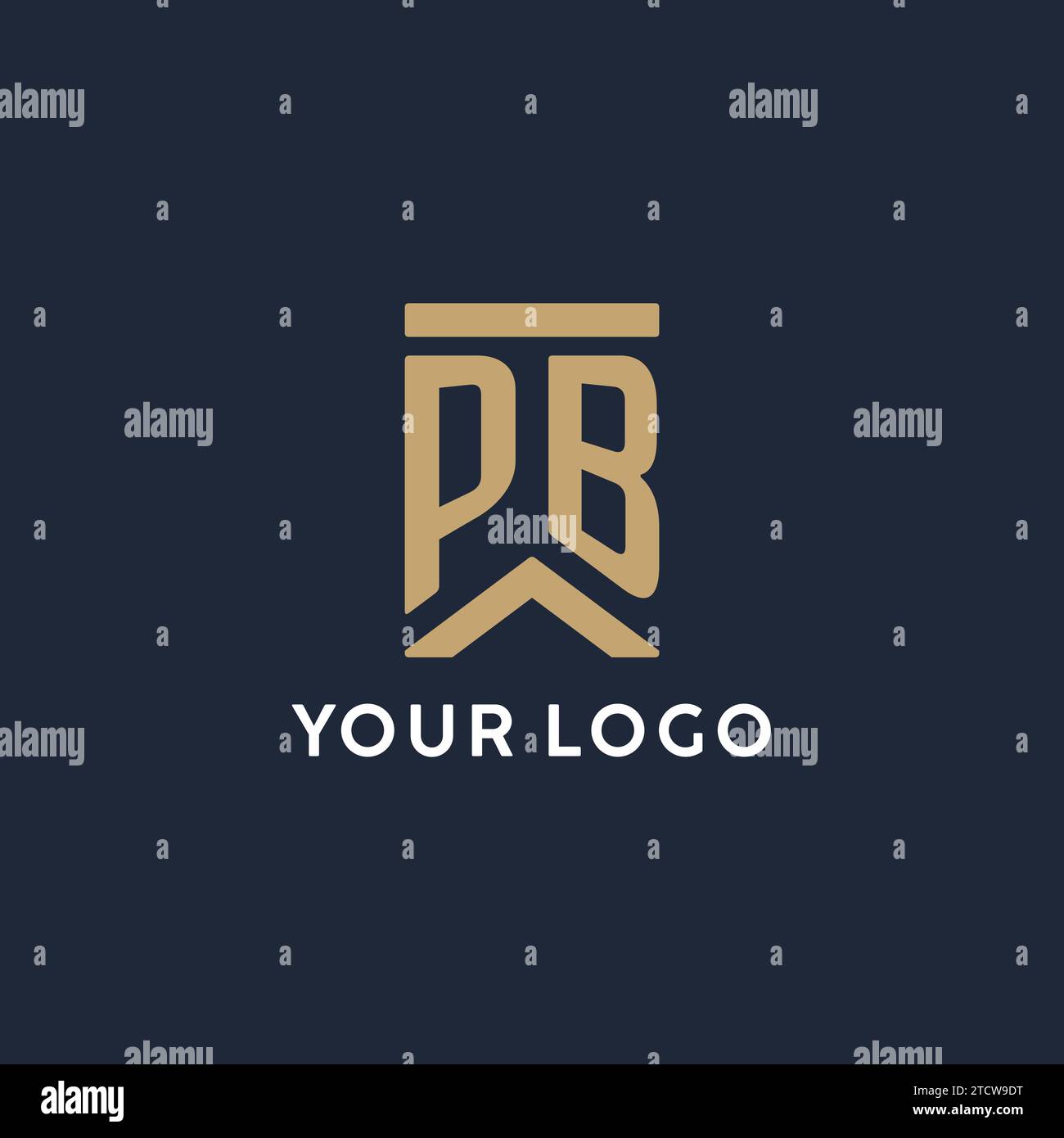PB initial monogram logo design in a rectangular style with curved side ...