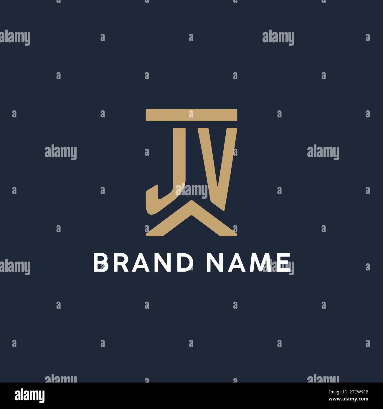 JV initial monogram logo design in a rectangular style with curved side ...