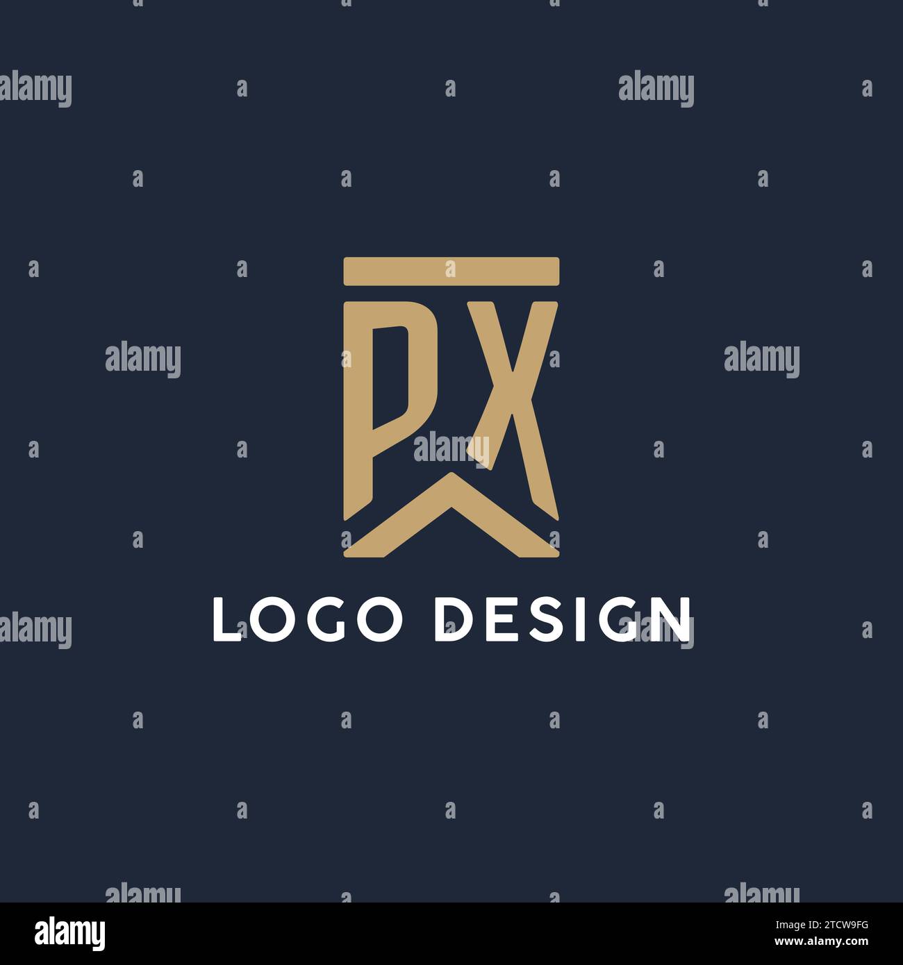 PX initial monogram logo design in a rectangular style with curved side ...