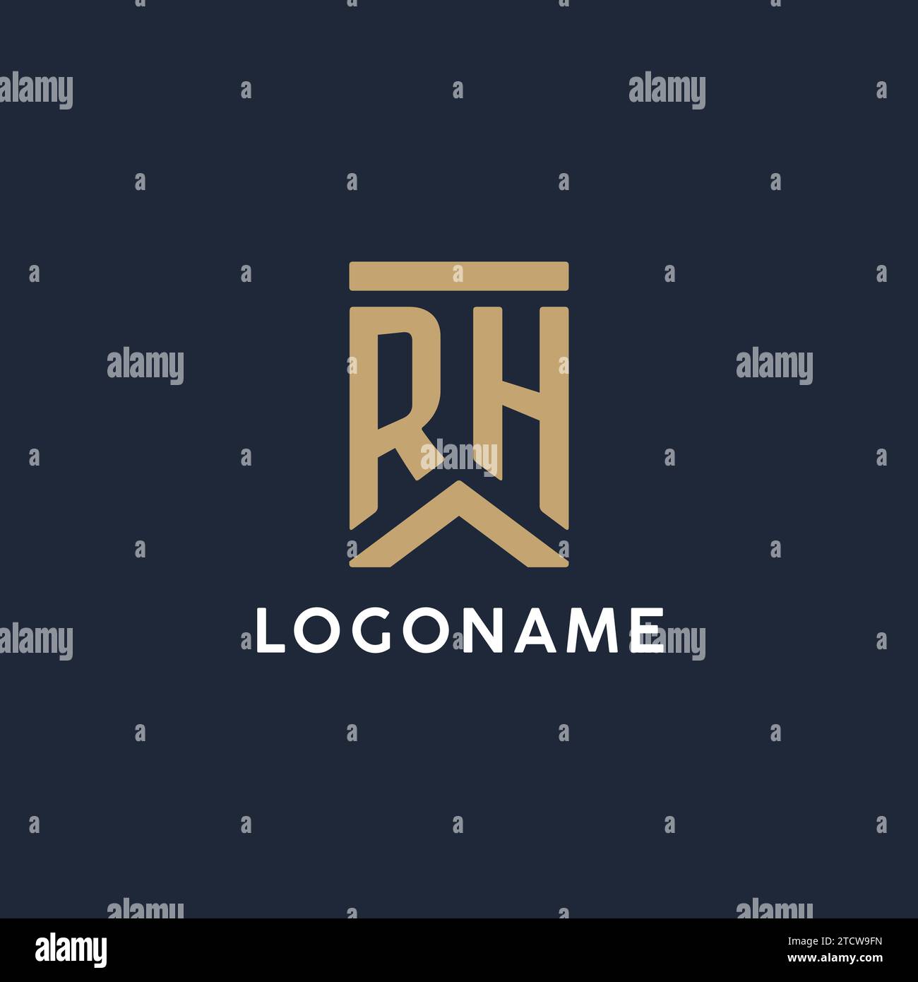 RH initial monogram logo design in a rectangular style with curved side ...