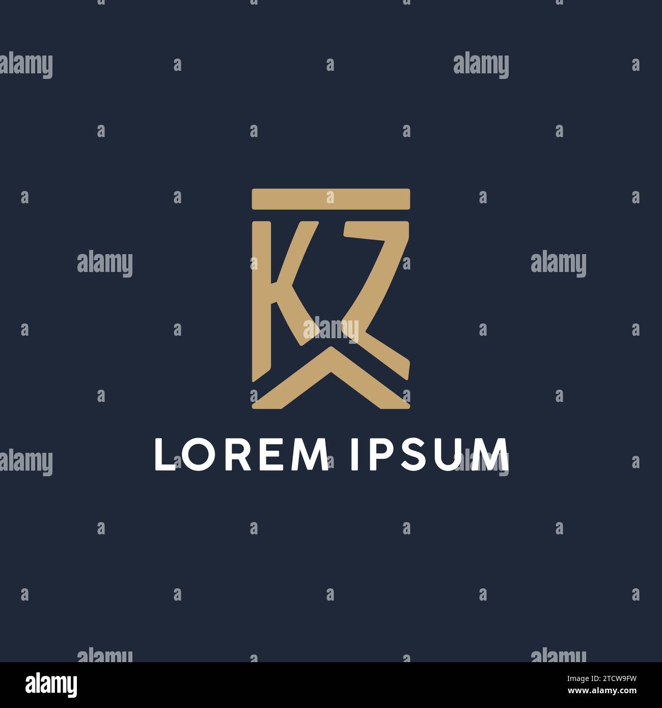 KZ initial monogram logo design in a rectangular style with curved side ...