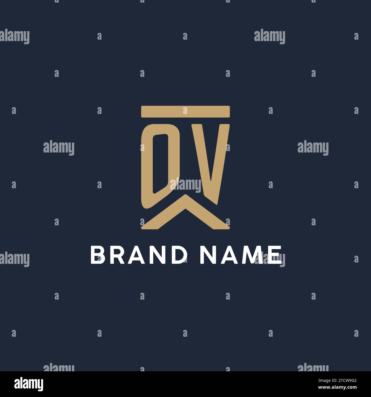OV initial monogram logo design in a rectangular style with curved side ...
