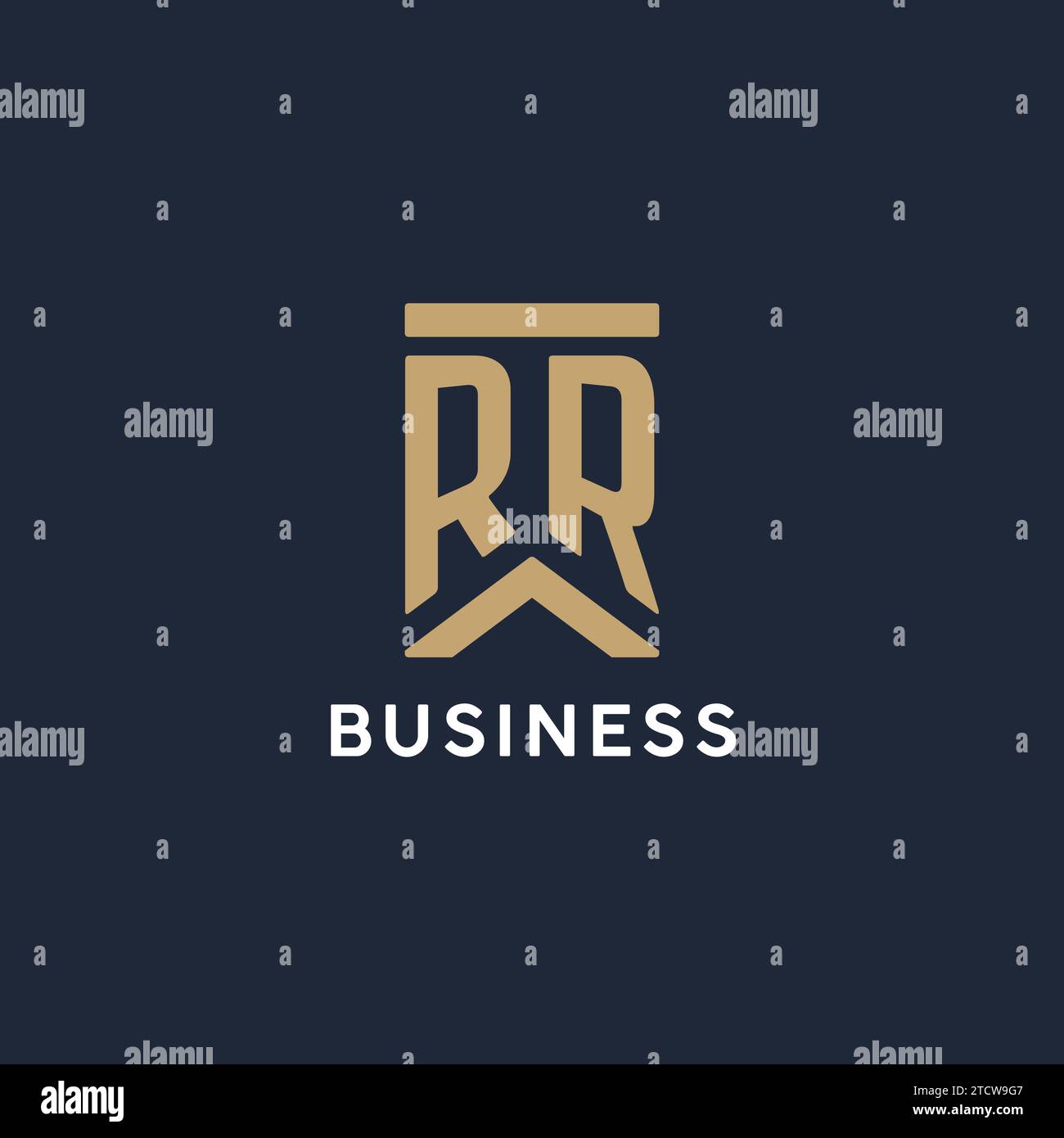 RR initial monogram logo design in a rectangular style with curved side ...