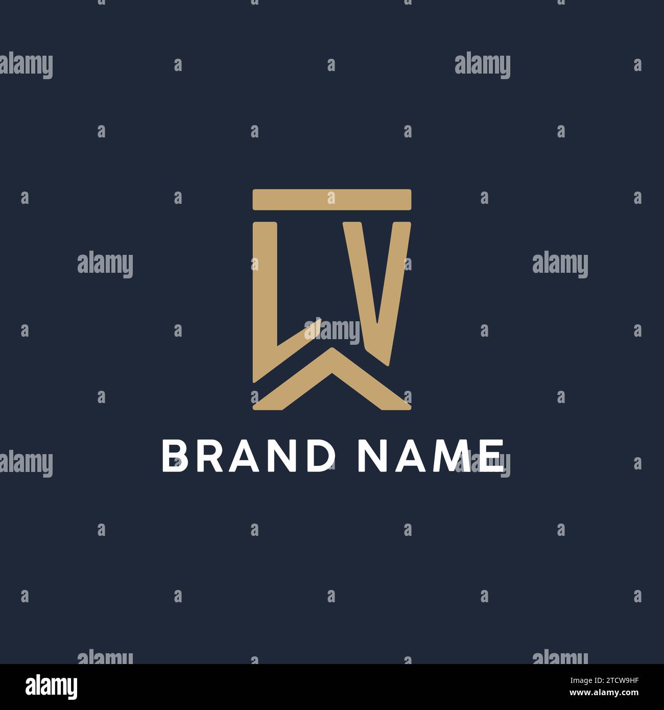 LV initial monogram logo design in a rectangular style with curved side ...