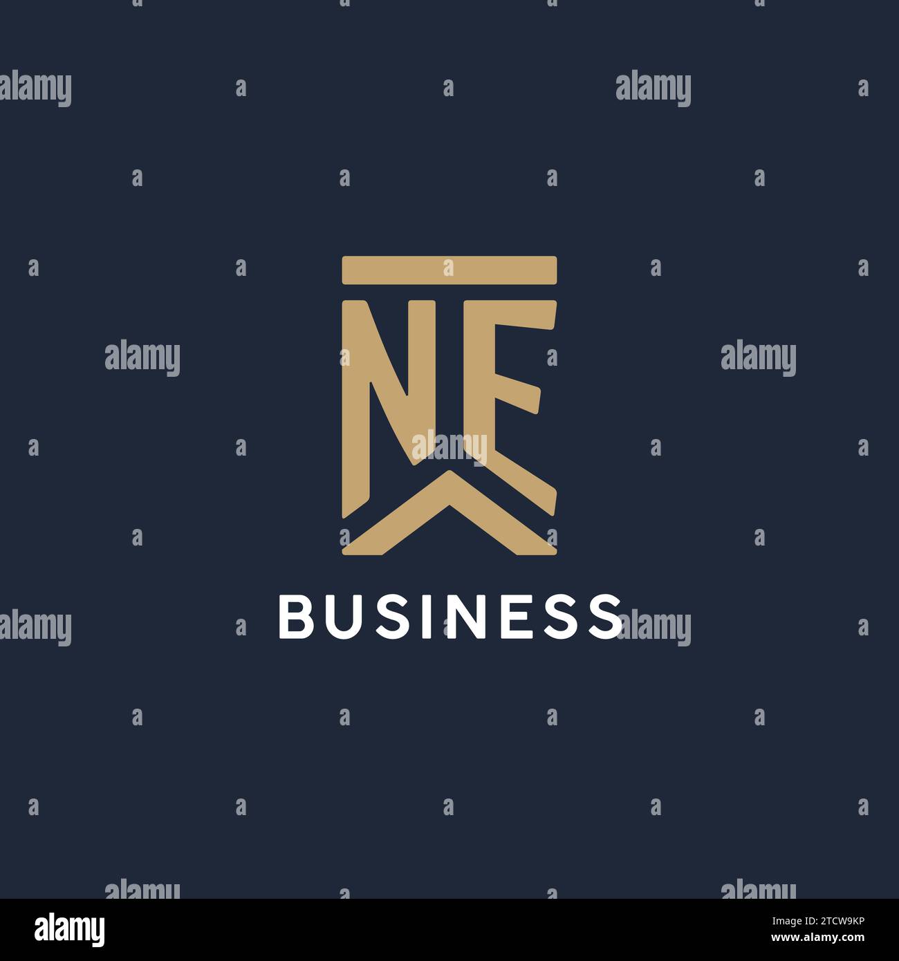 NE initial monogram logo design in a rectangular style with curved side ...