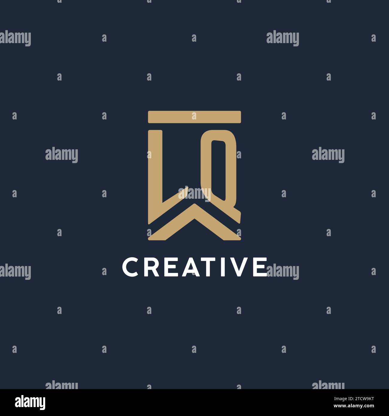 LQ initial monogram logo design in a rectangular style with curved side ...