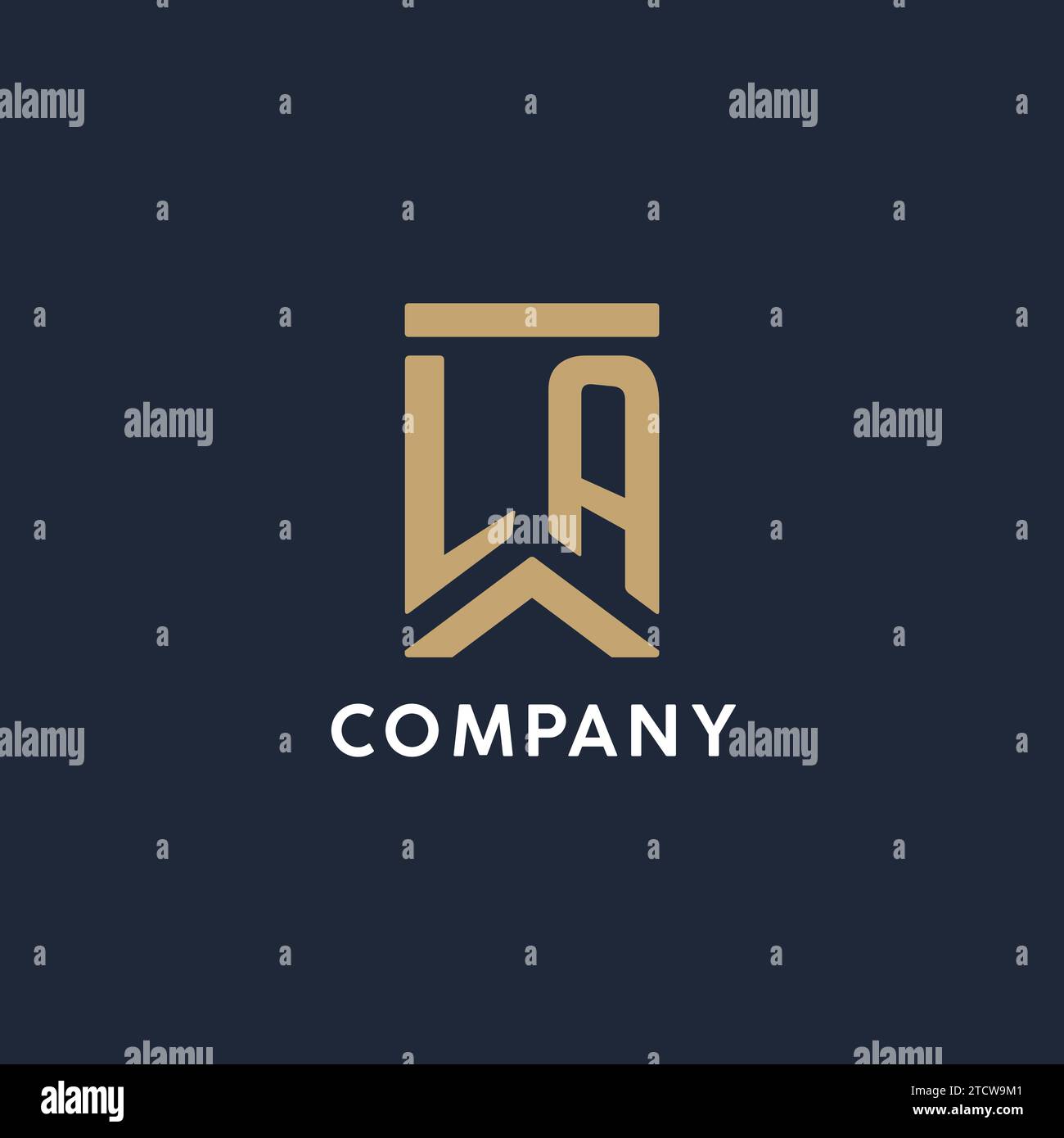 LA initial monogram logo design in a rectangular style with curved side ...