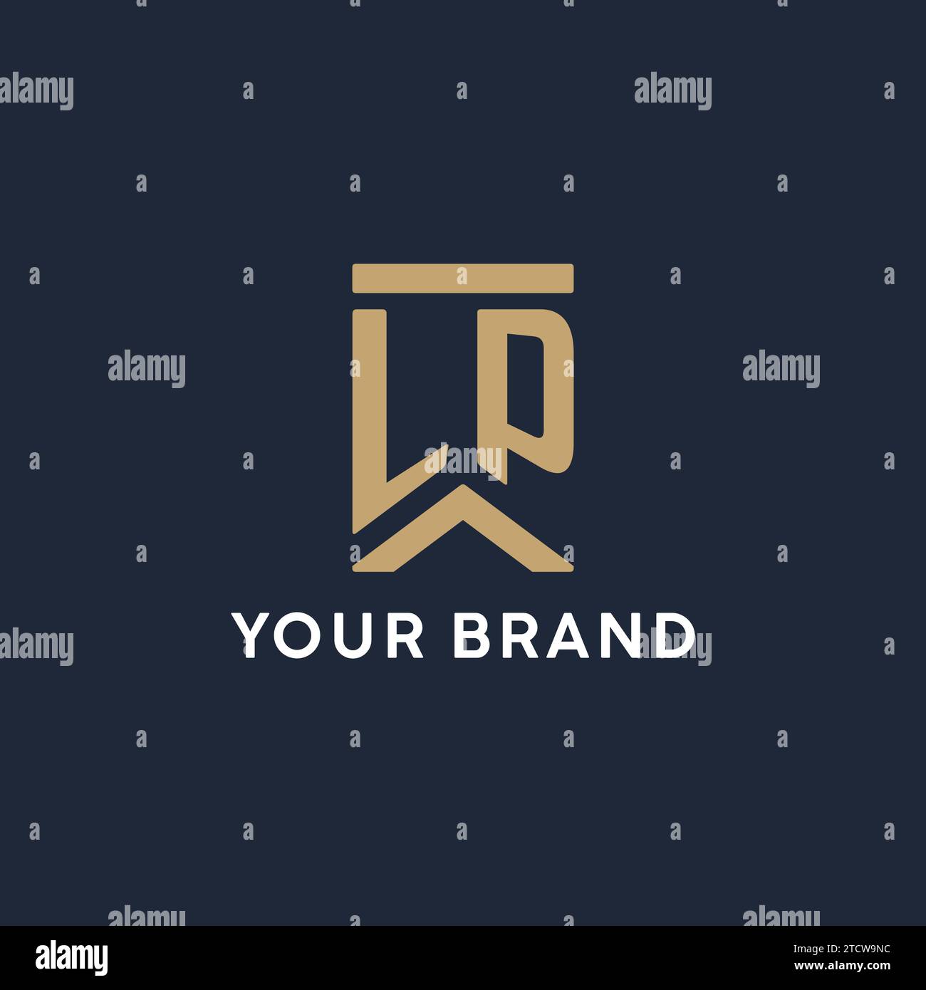 LP initial monogram logo design in a rectangular style with curved side ...