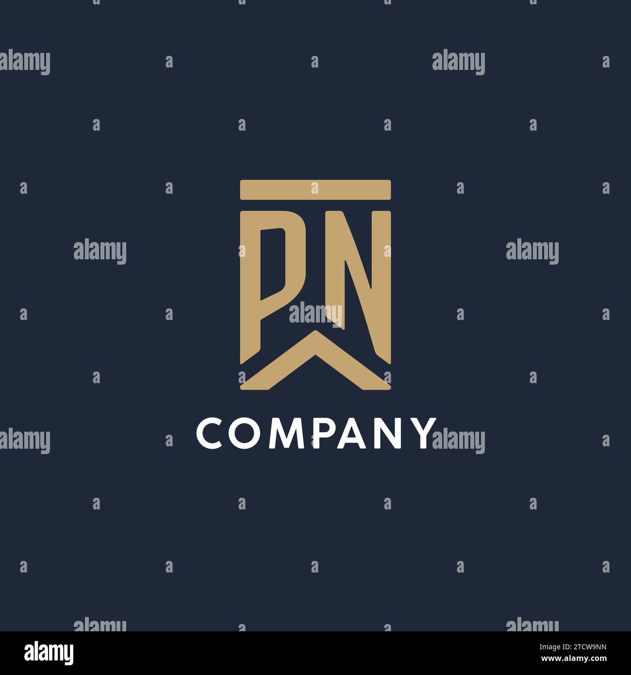 PN initial monogram logo design in a rectangular style with curved side ...