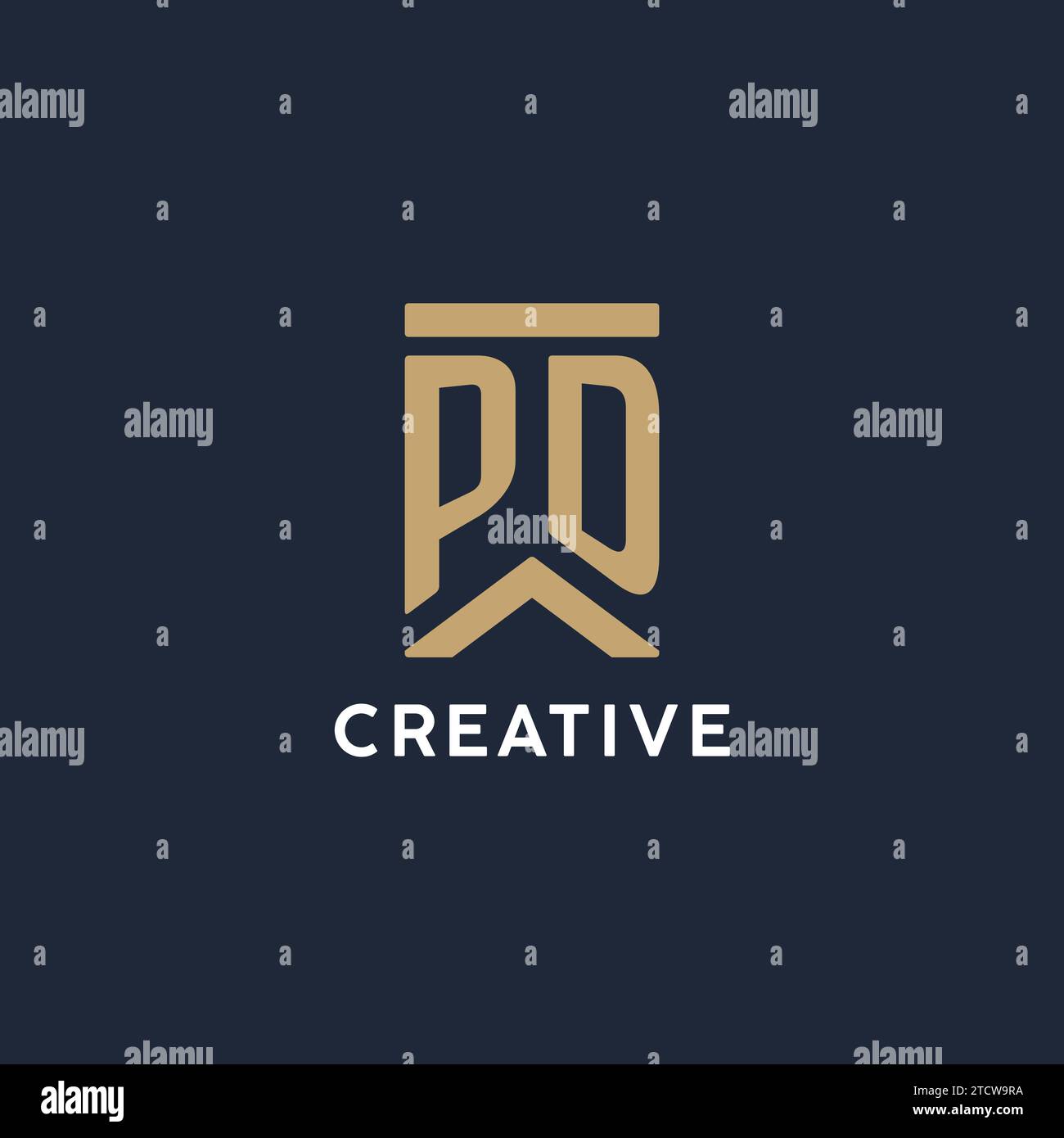 PD initial monogram logo design in a rectangular style with curved side ...