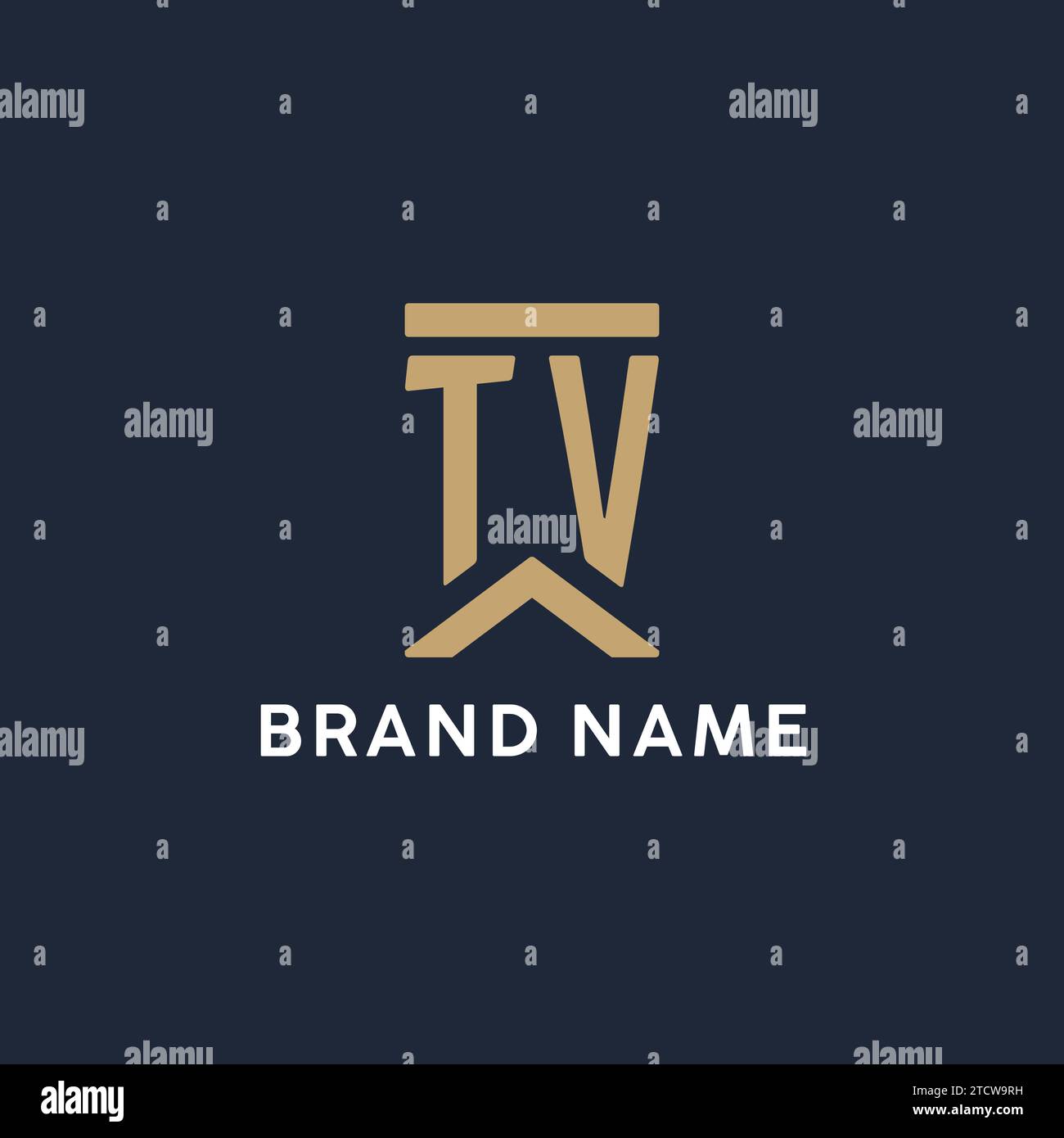 TV initial monogram logo design in a rectangular style with curved side ...