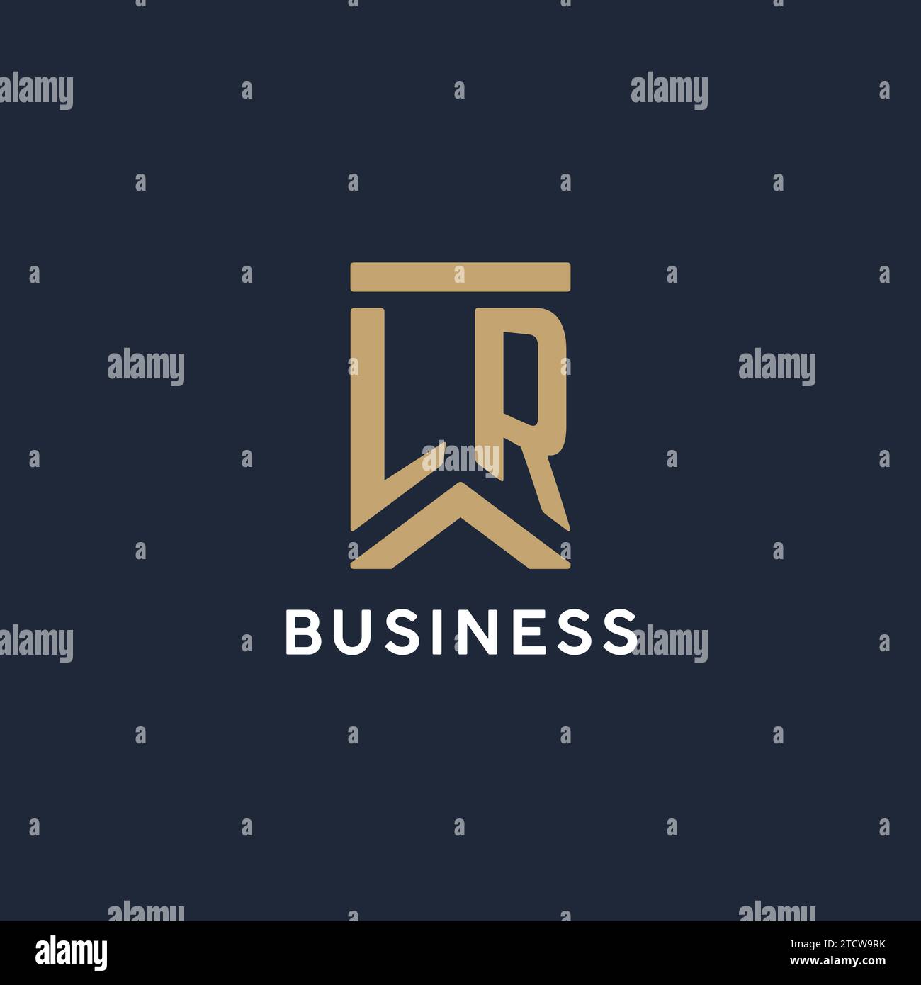 LR initial monogram logo design in a rectangular style with curved side ...
