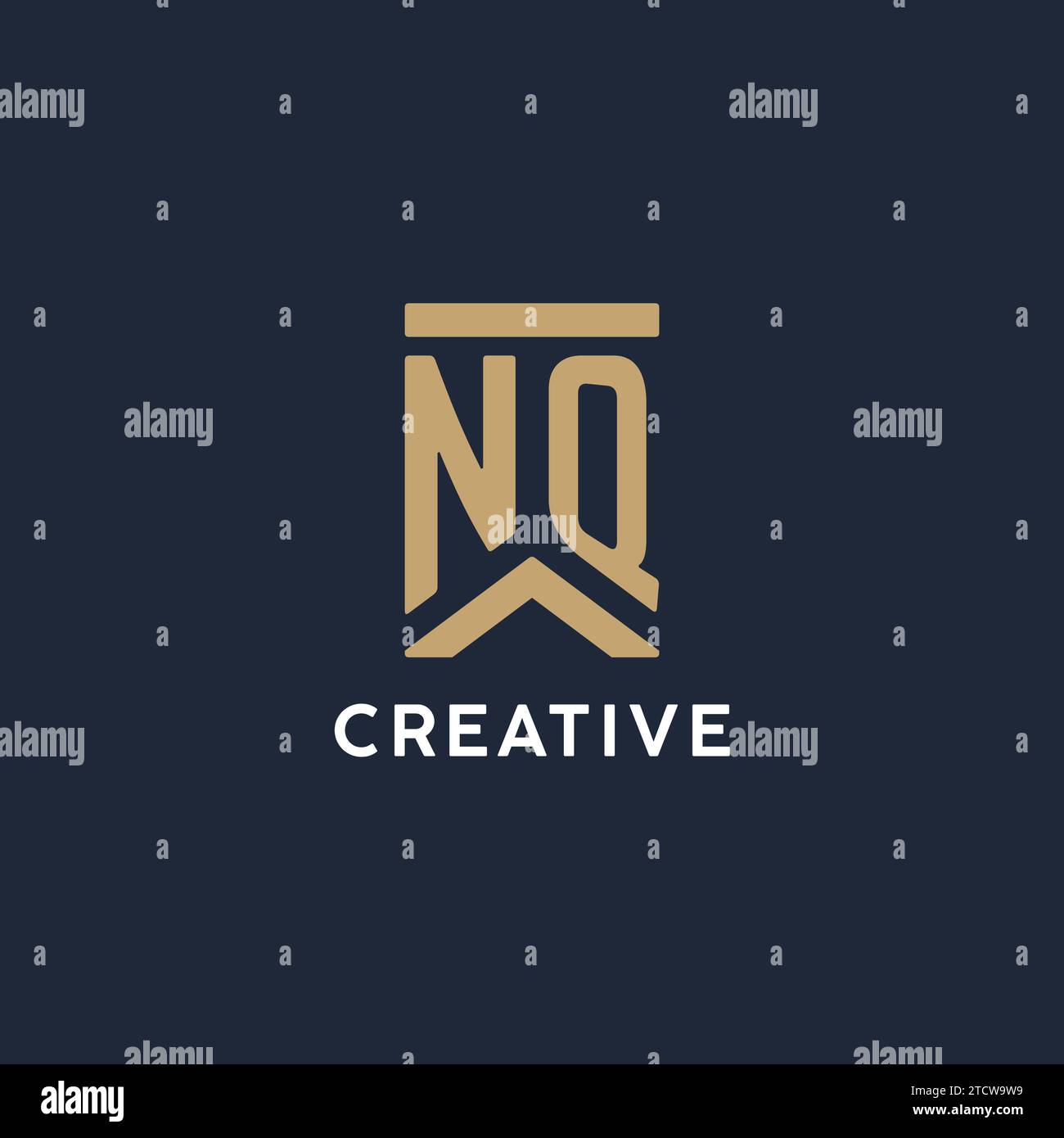 NQ initial monogram logo design in a rectangular style with curved side ...