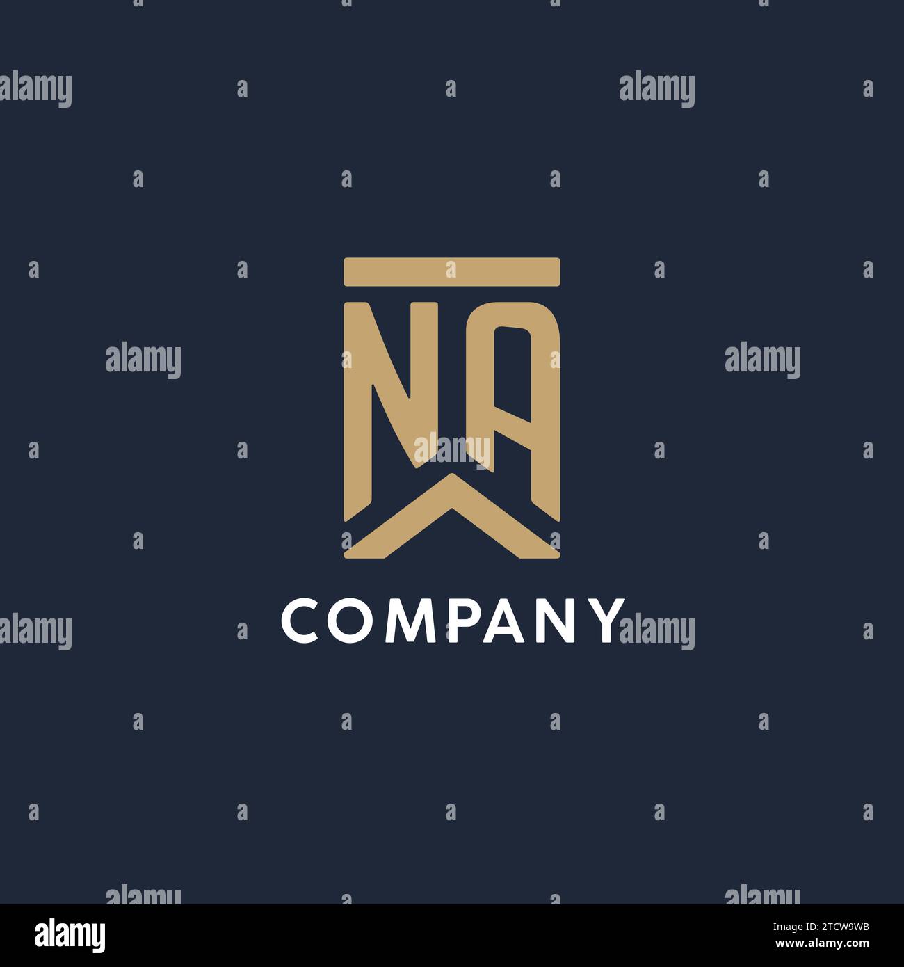 NA initial monogram logo design in a rectangular style with curved side ...