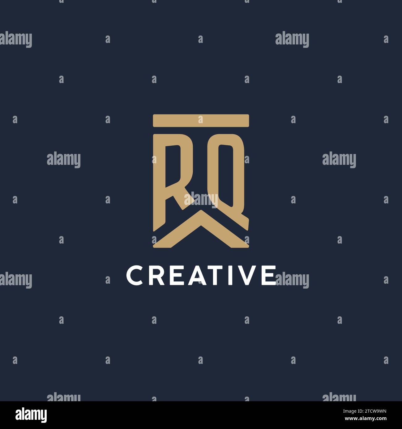RQ initial monogram logo design in a rectangular style with curved side ...