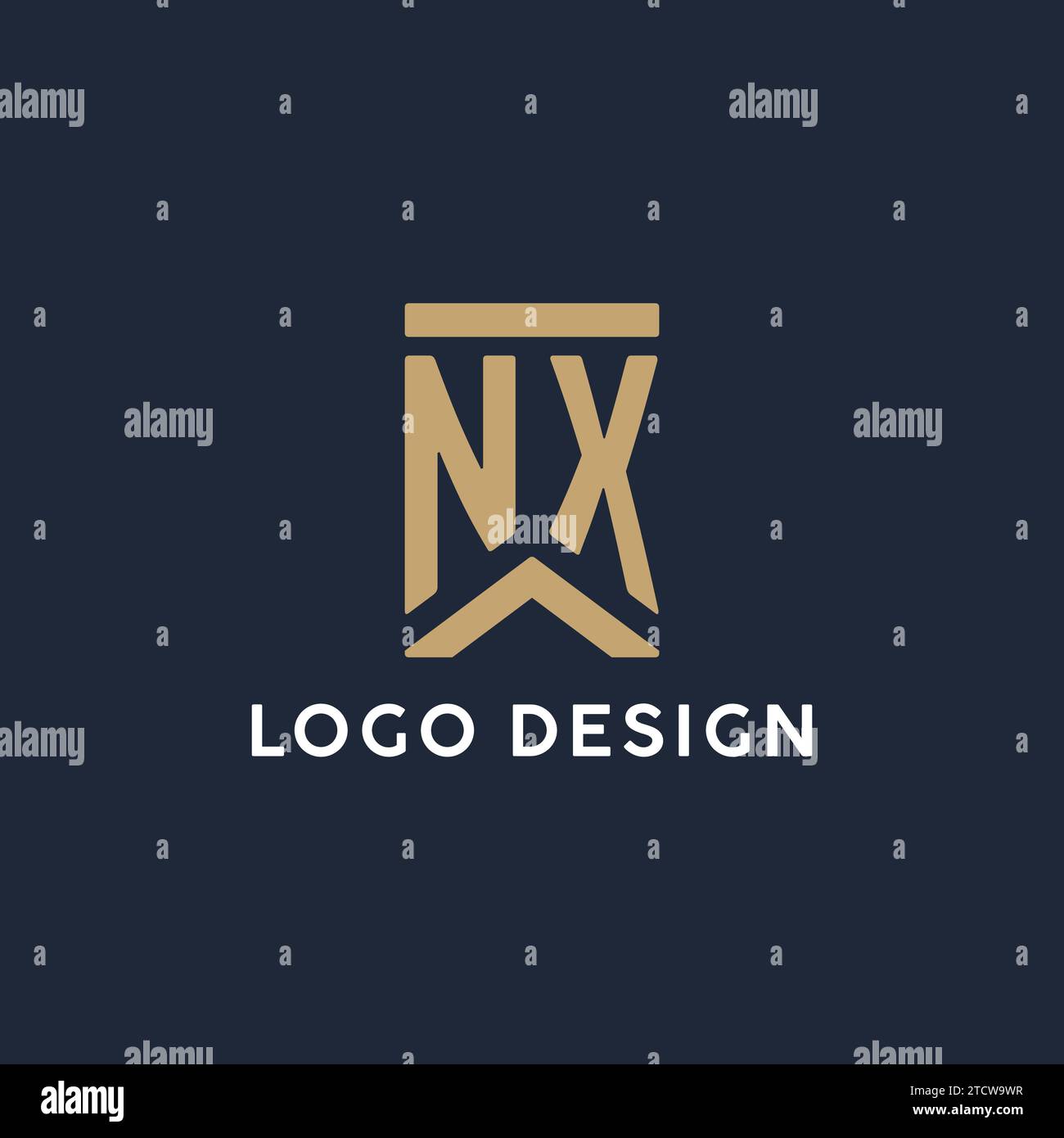NX initial monogram logo design in a rectangular style with curved side ...