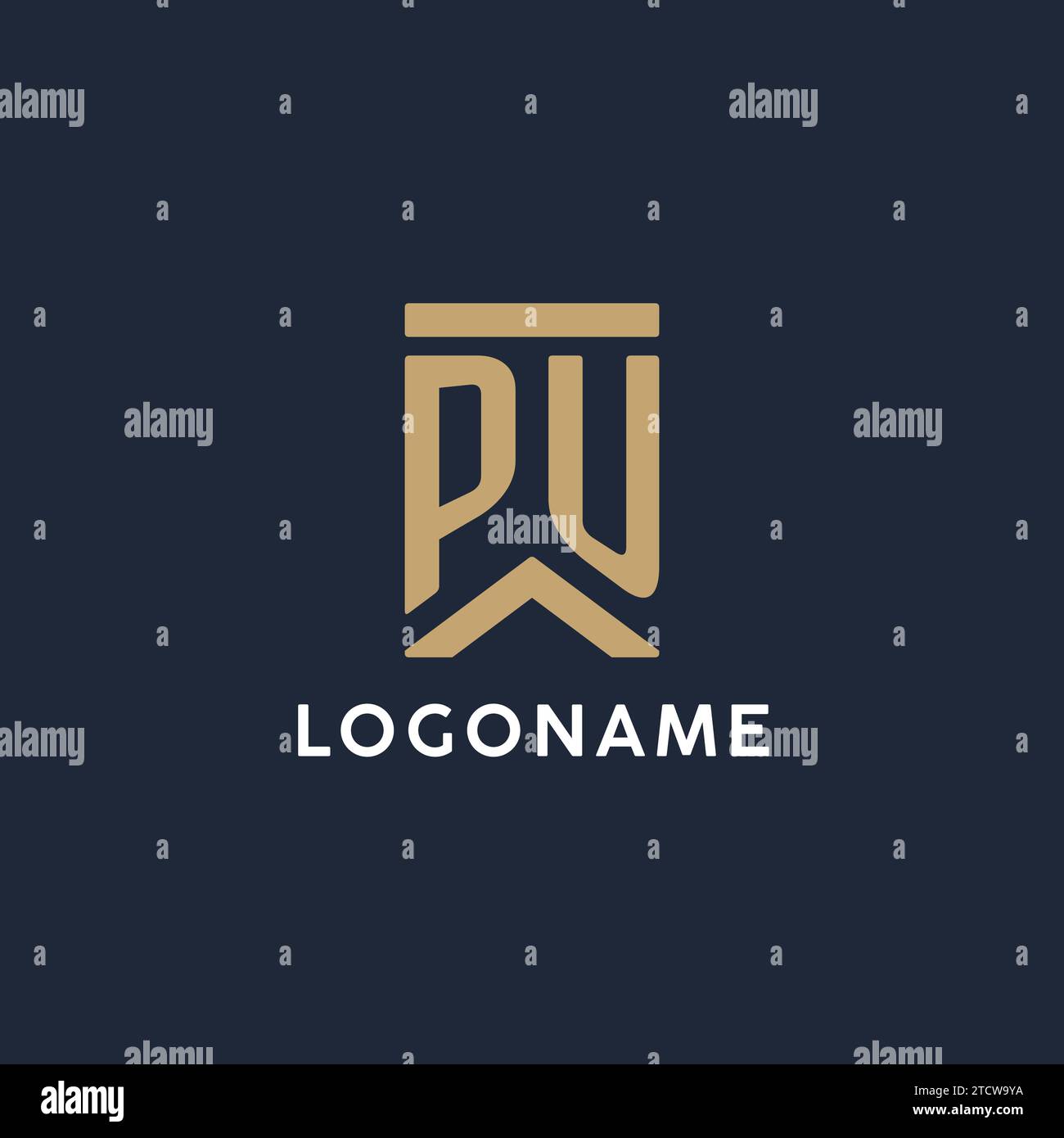 PU initial monogram logo design in a rectangular style with curved side ...