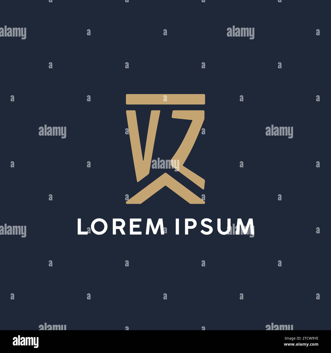 VZ initial monogram logo design in a rectangular style with curved side ...