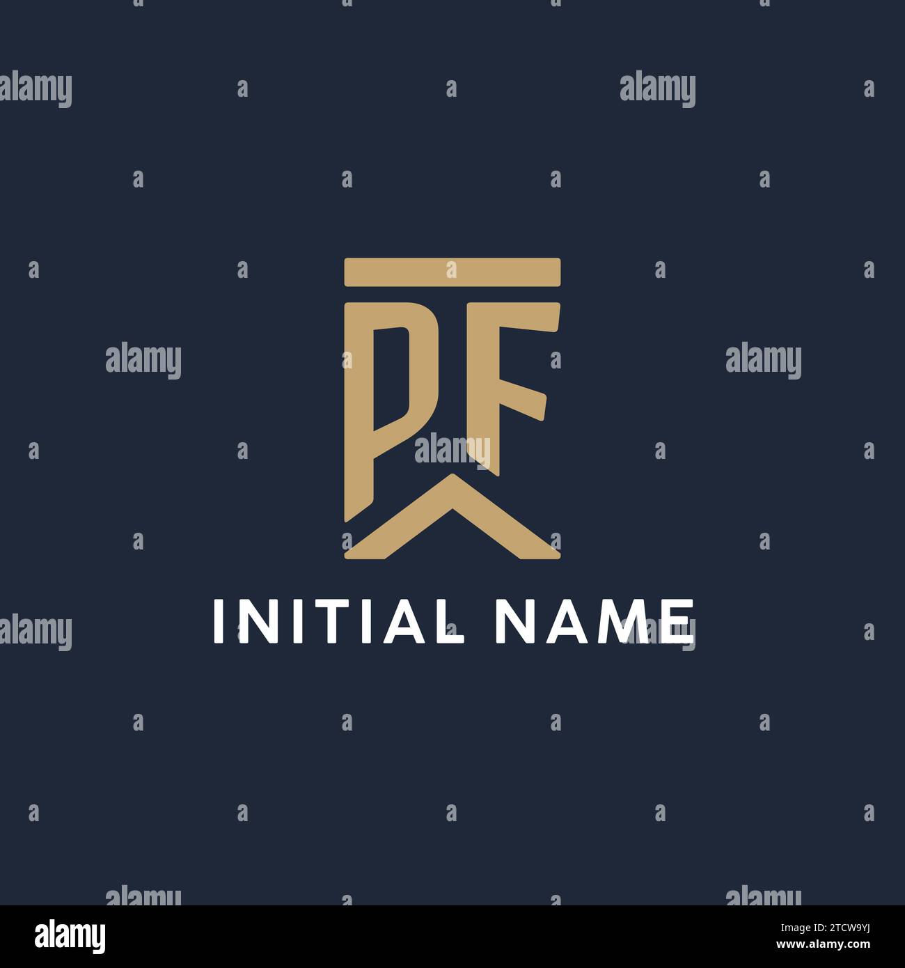 PF initial monogram logo design in a rectangular style with curved side ...