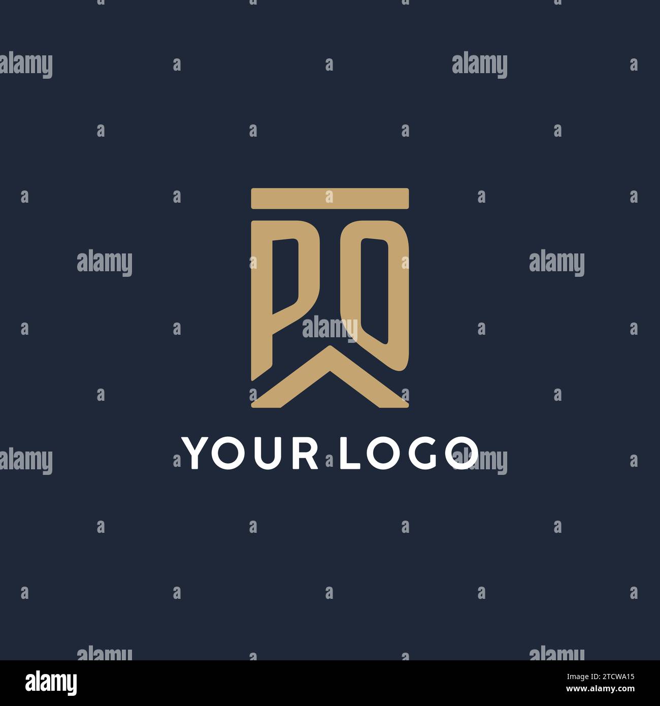 PO initial monogram logo design in a rectangular style with curved side ...