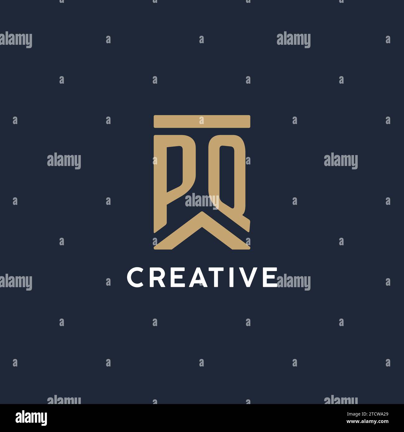PQ initial monogram logo design in a rectangular style with curved side ...