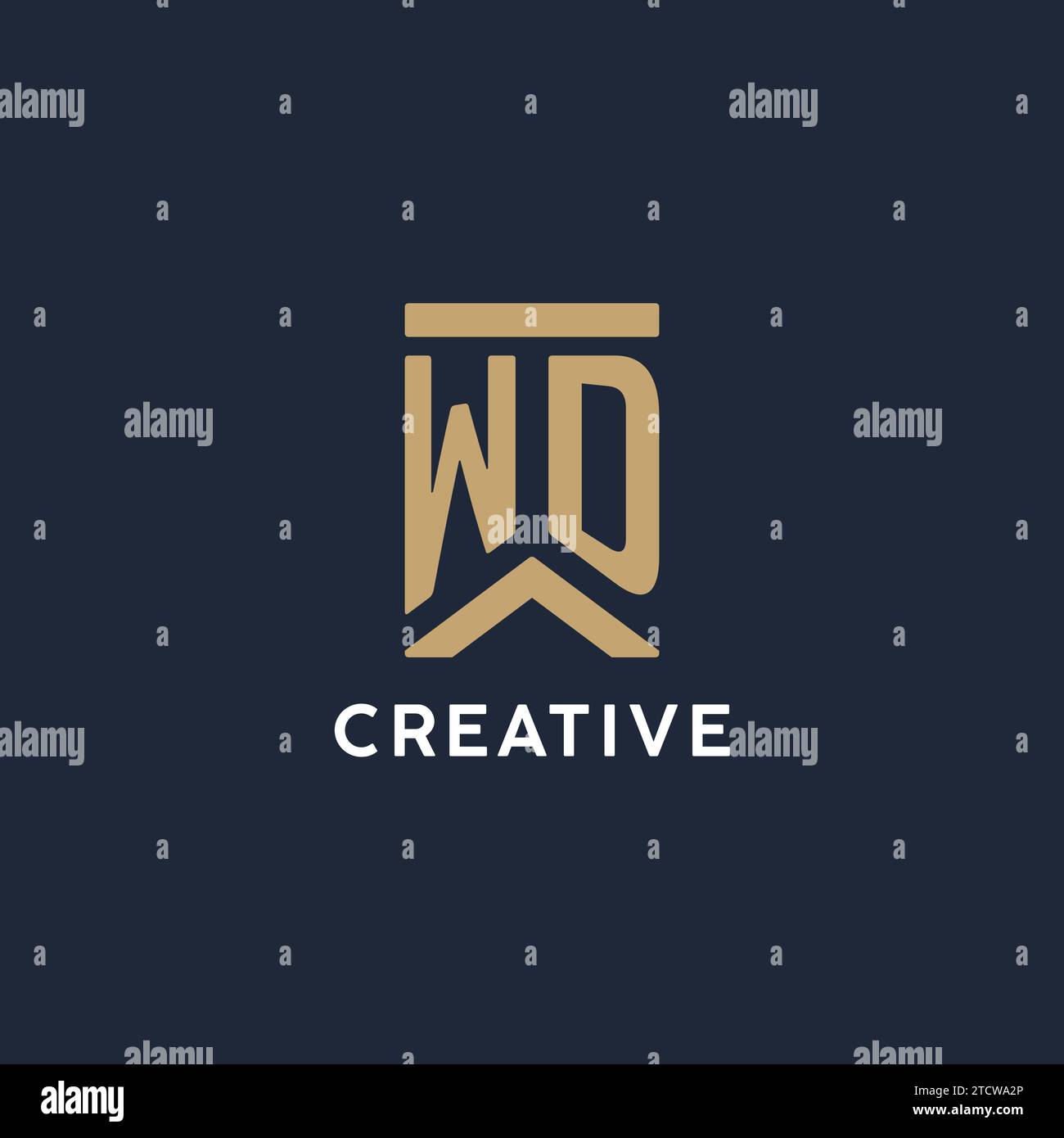 WD initial monogram logo design in a rectangular style with curved side ...