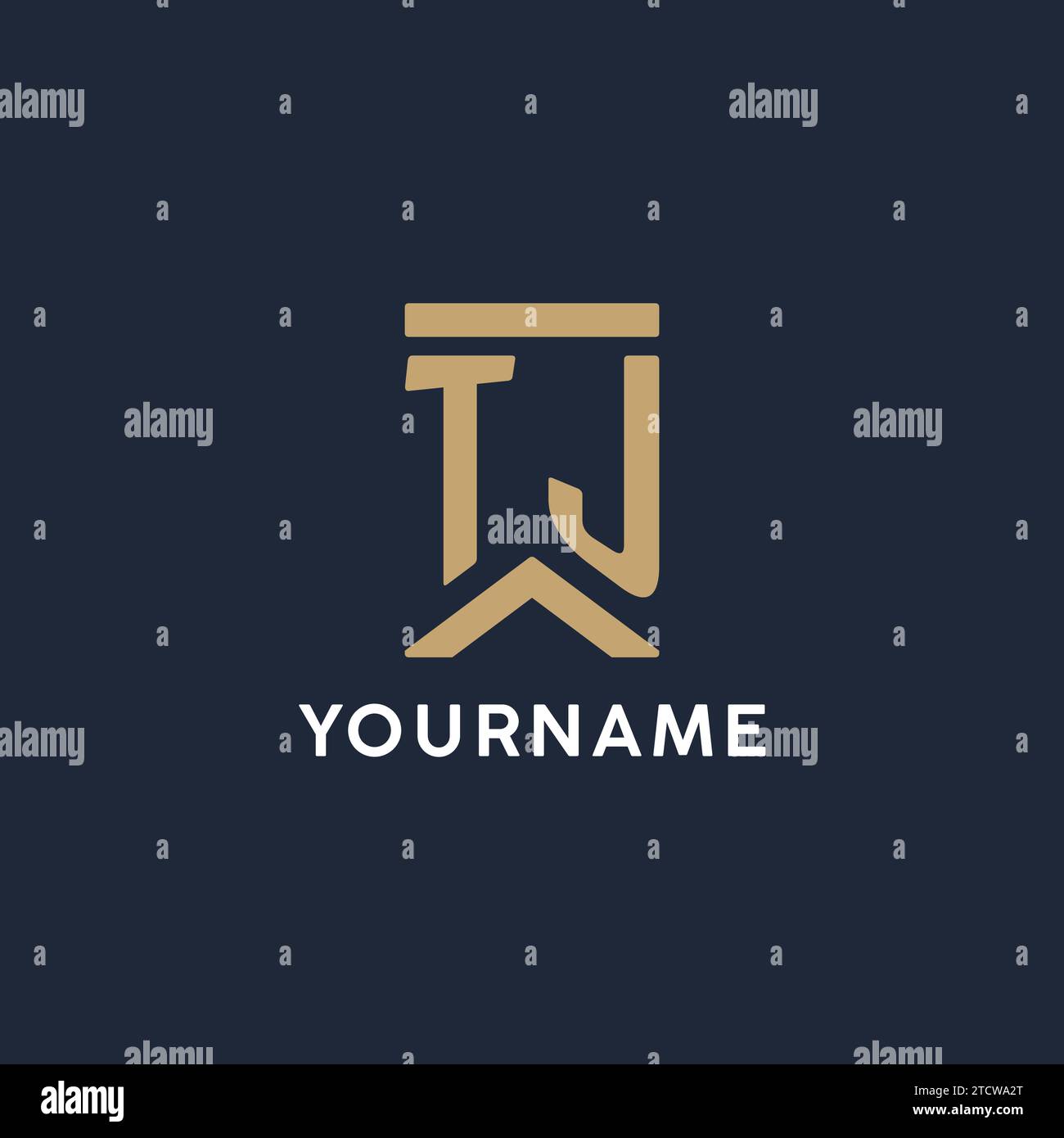 TJ initial monogram logo design in a rectangular style with curved side ...