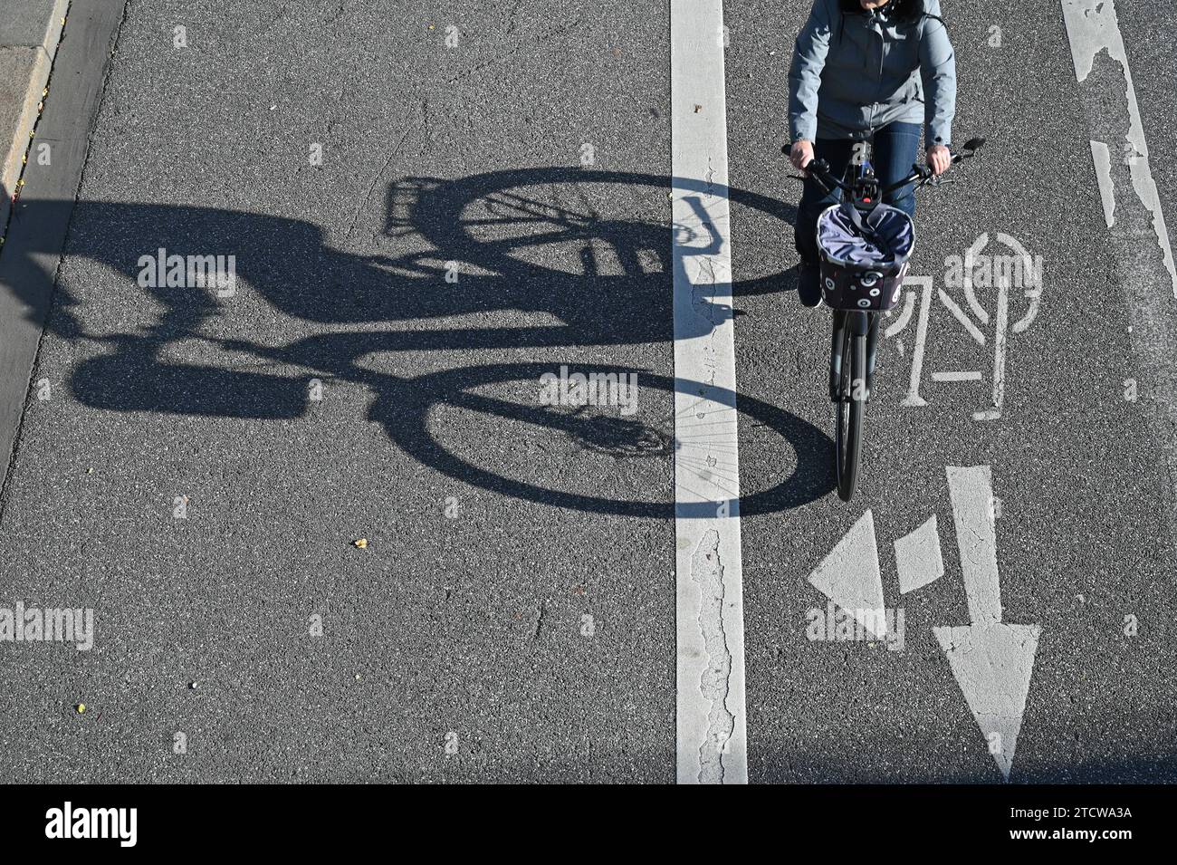 Bicycle lane on a street in the center of Hamburg, Germany Stock Photo ...