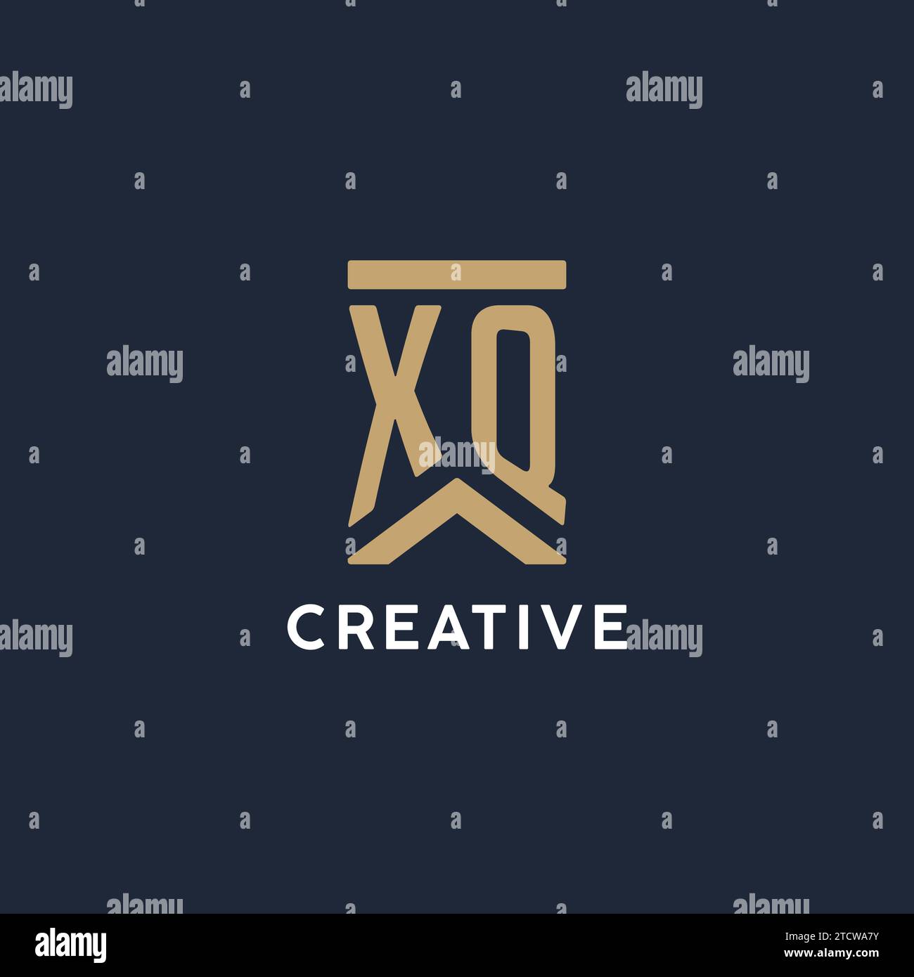 XQ initial monogram logo design in a rectangular style with curved side ...
