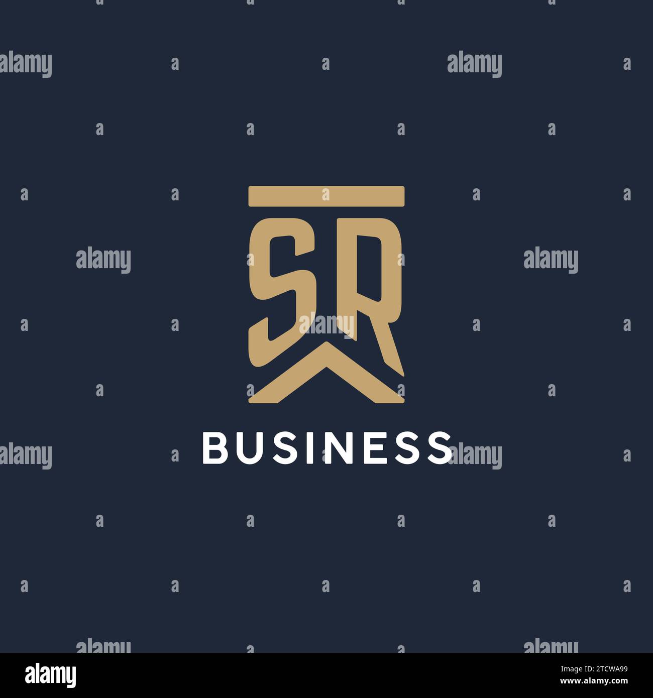 SR initial monogram logo design in a rectangular style with curved side ...