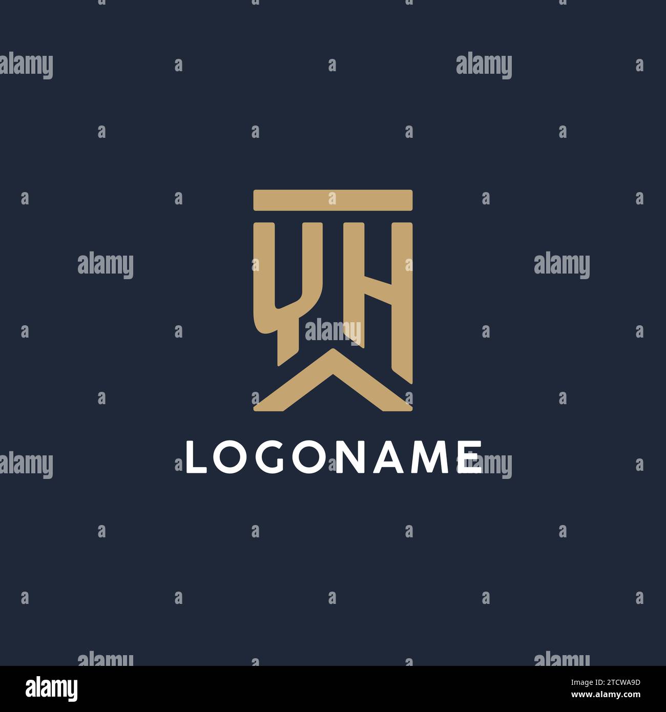 YH initial monogram logo design in a rectangular style with curved side ...