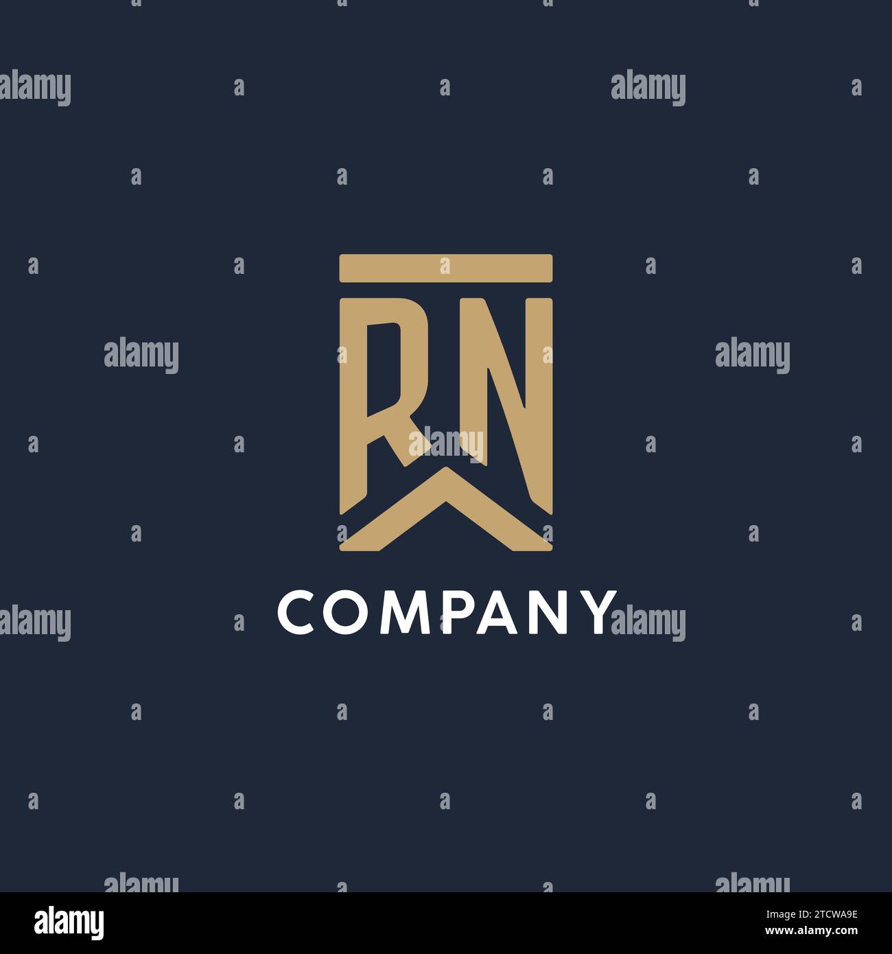 RN initial monogram logo design in a rectangular style with curved side ...