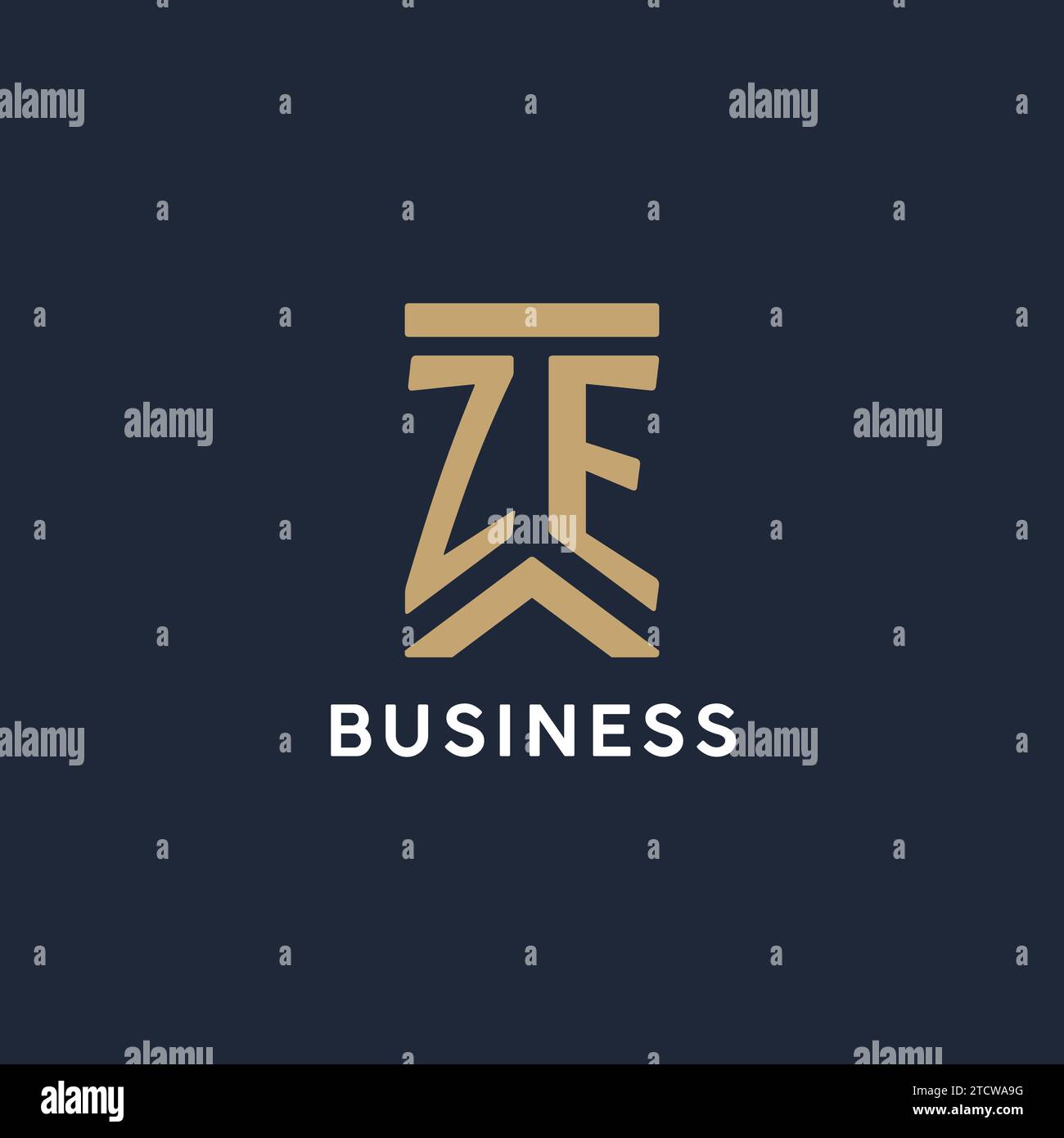 ZE initial monogram logo design in a rectangular style with curved side ...