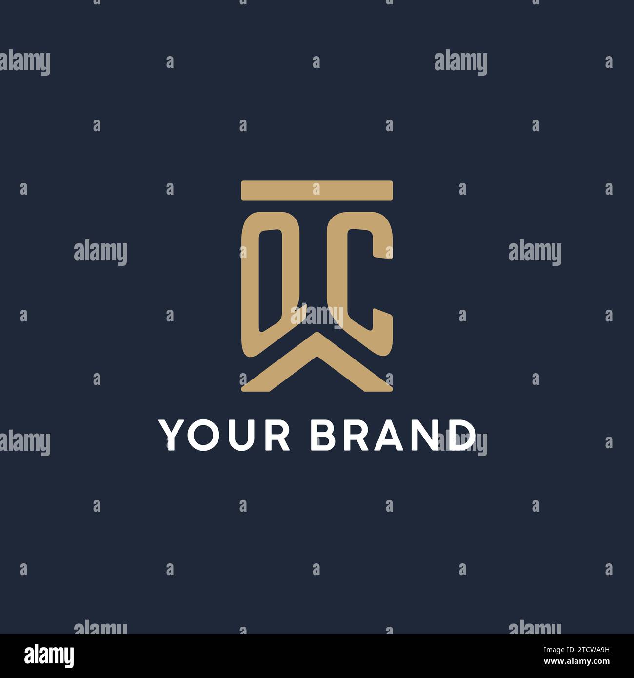 QC initial monogram logo design in a rectangular style with curved side ...