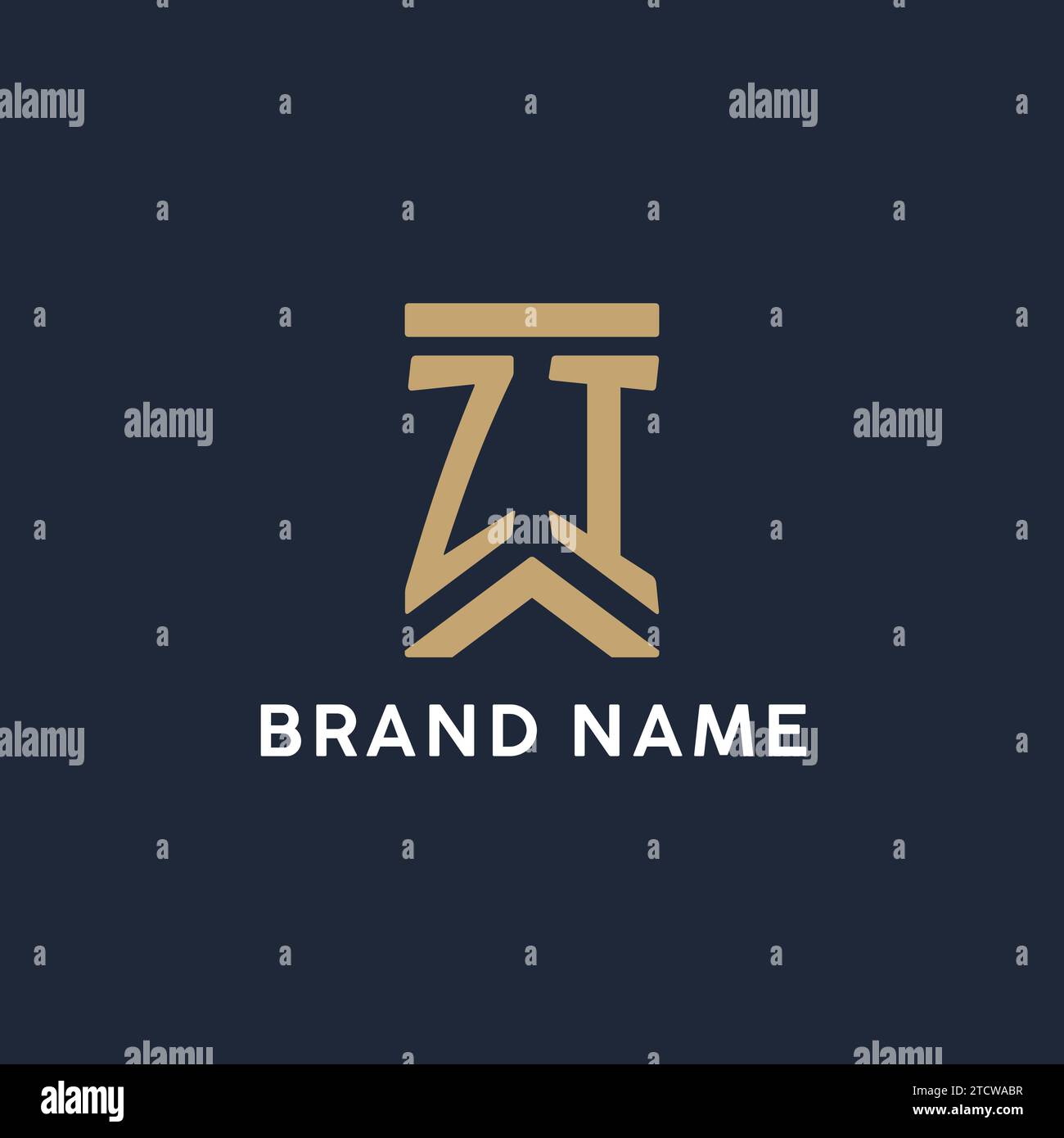 ZI initial monogram logo design in a rectangular style with curved side ...