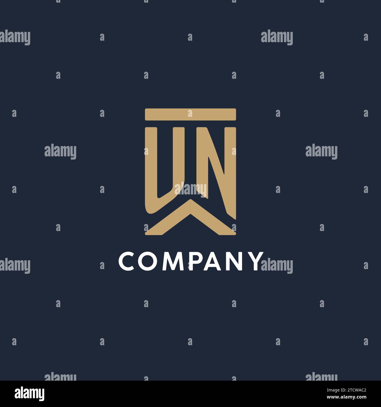 UN initial monogram logo design in a rectangular style with curved side ...