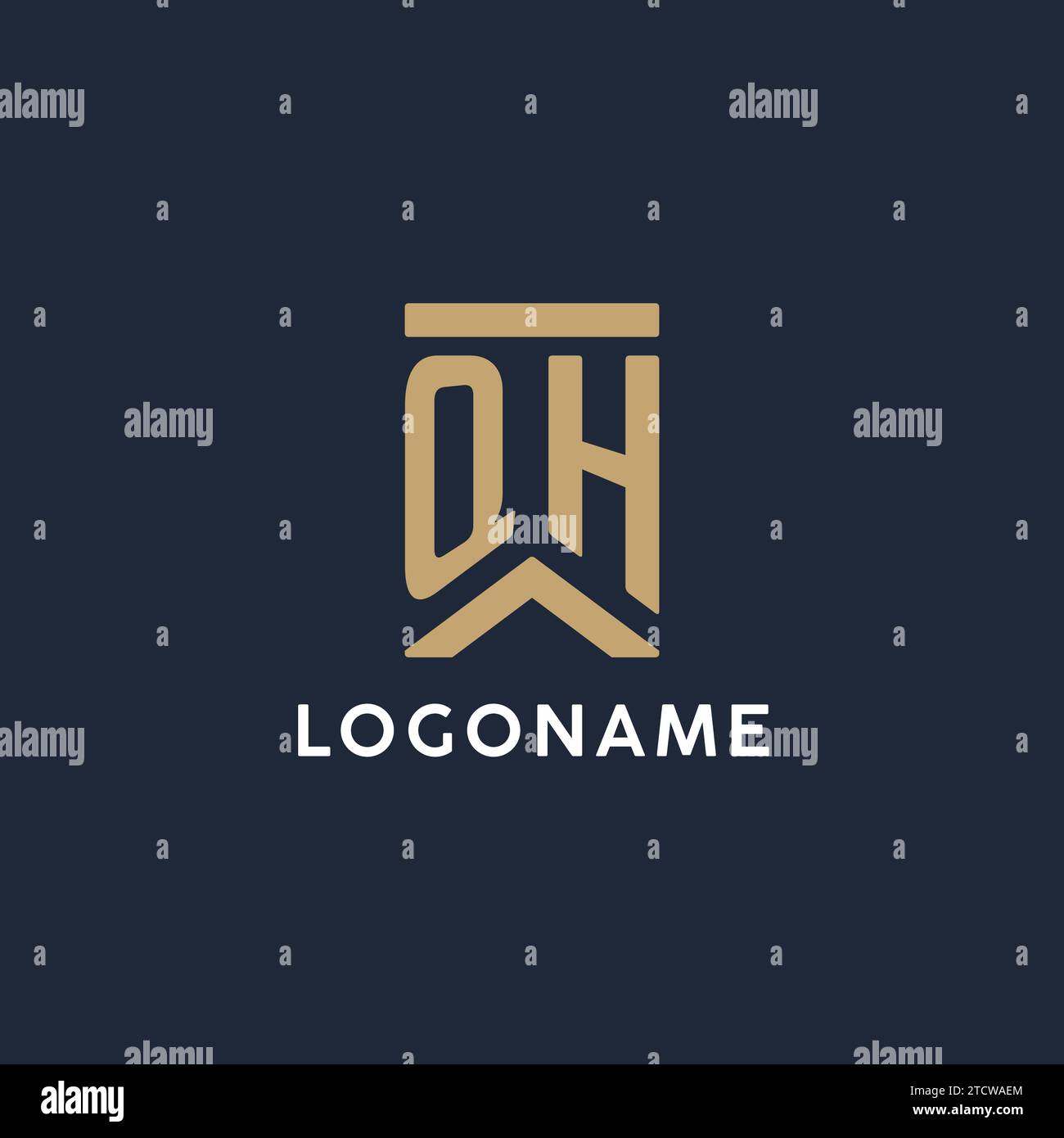 QH initial monogram logo design in a rectangular style with curved side ...