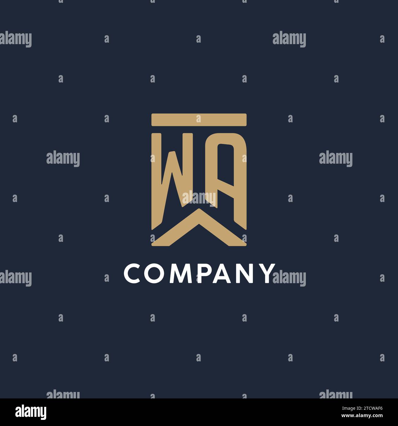 WA initial monogram logo design in a rectangular style with curved side ...