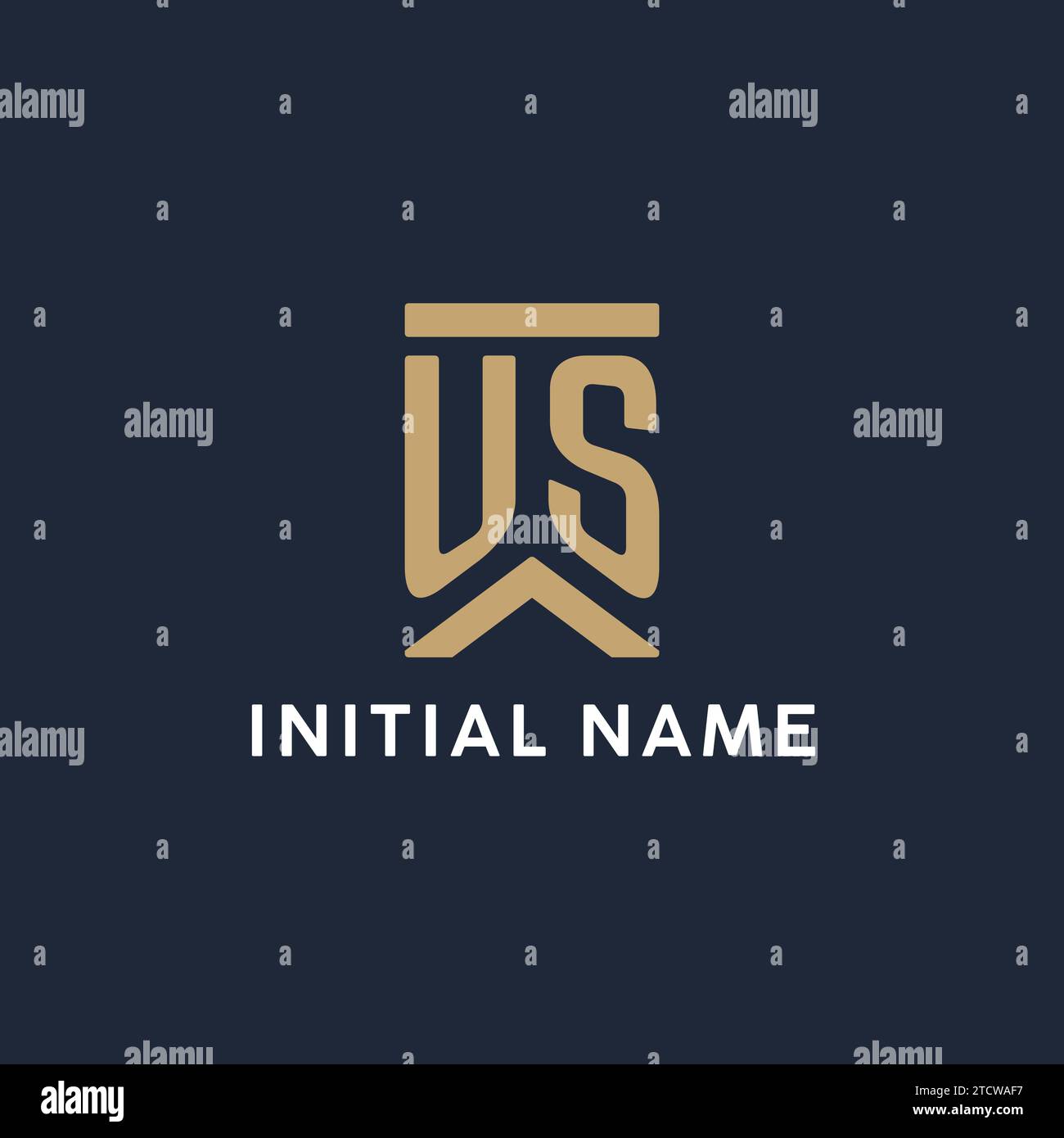 US initial monogram logo design in a rectangular style with curved side ...